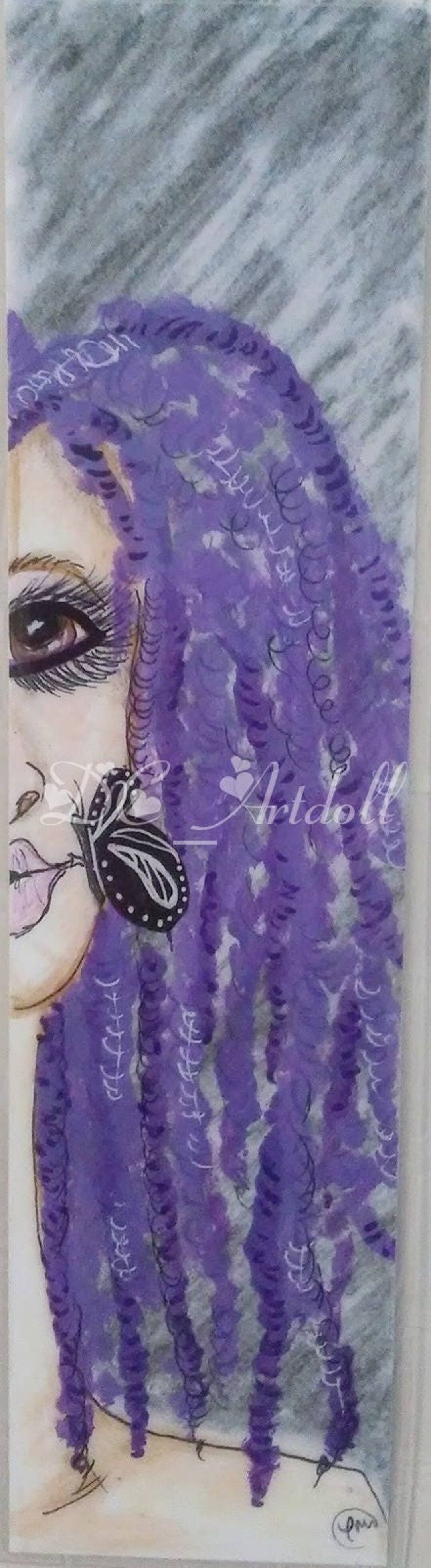 Purple Hair Details Bookmark/ Hand Painted Bookmark/ Booklover/purple ...