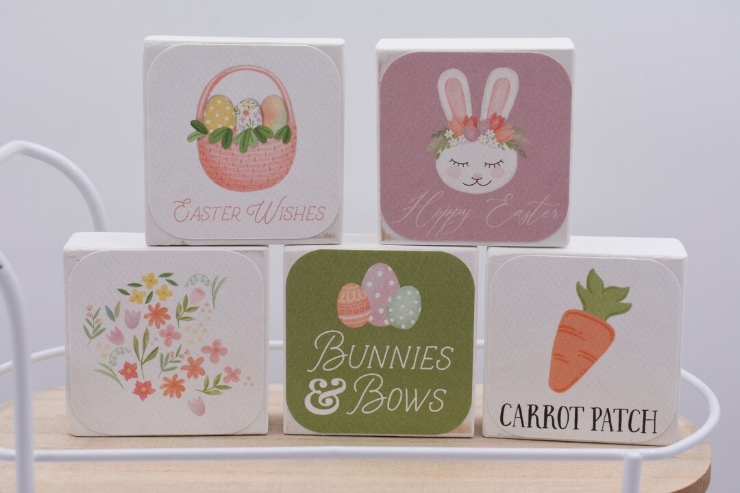 Easter & Spring Mini-mini Stitches Wood Block Sign Tiered Tray Decor ...