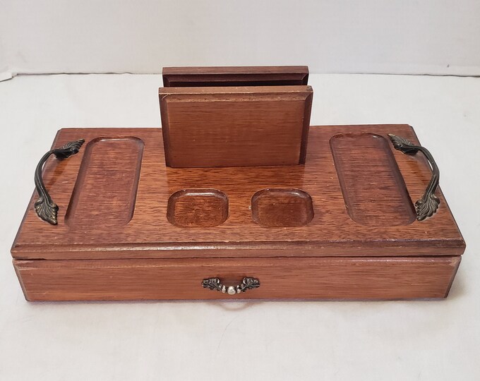 Mid-century Wood Men's Valet Desk Letter Organizer Caddy Desk Tray 13 ...
