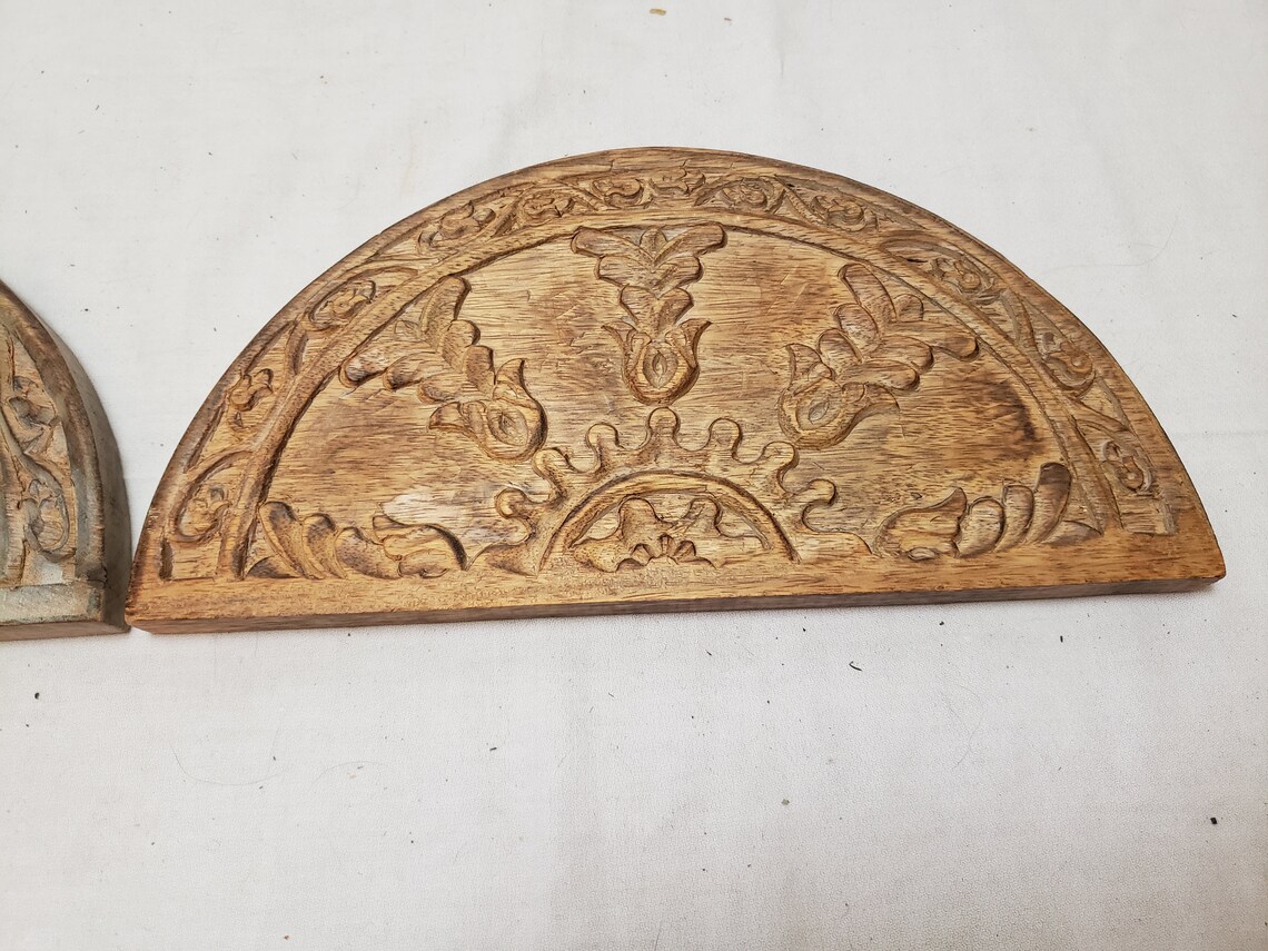 Vintage Pair of Vintage Half Moon Arched Carved Wood Wall | Etsy