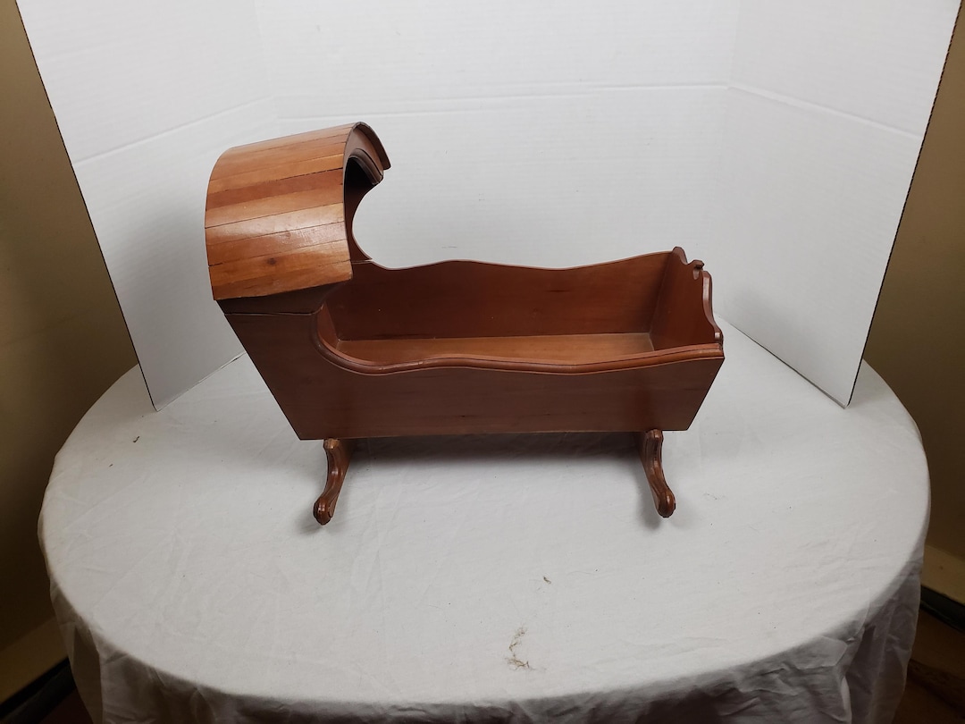 Wooden Rocking Doll Cradle Bed Slat Roof 19" X 15" X 14" - Etsy