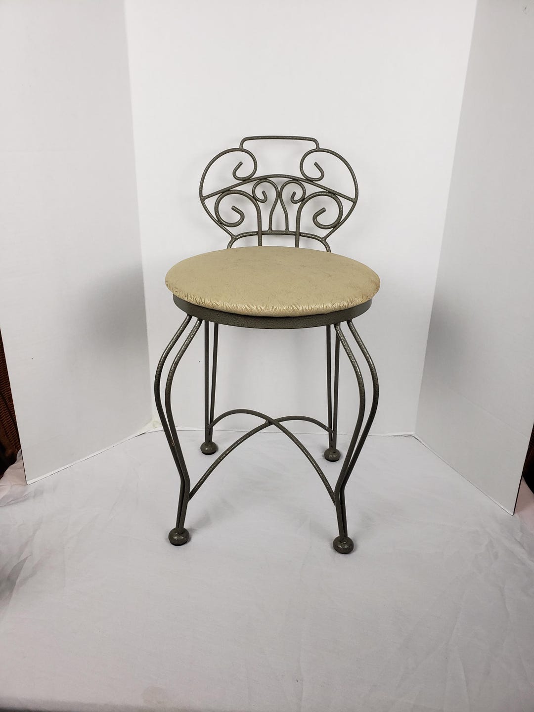 Vintage Retro Metal Vanity Chair Stool Hollywood Regency Mid Century ...