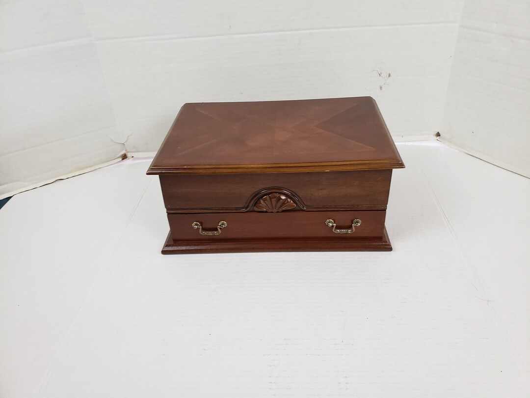 Vintage Wood Jewelry Box W/drawer Lift Top Mirror 12" X 8.5" X 6" - Etsy