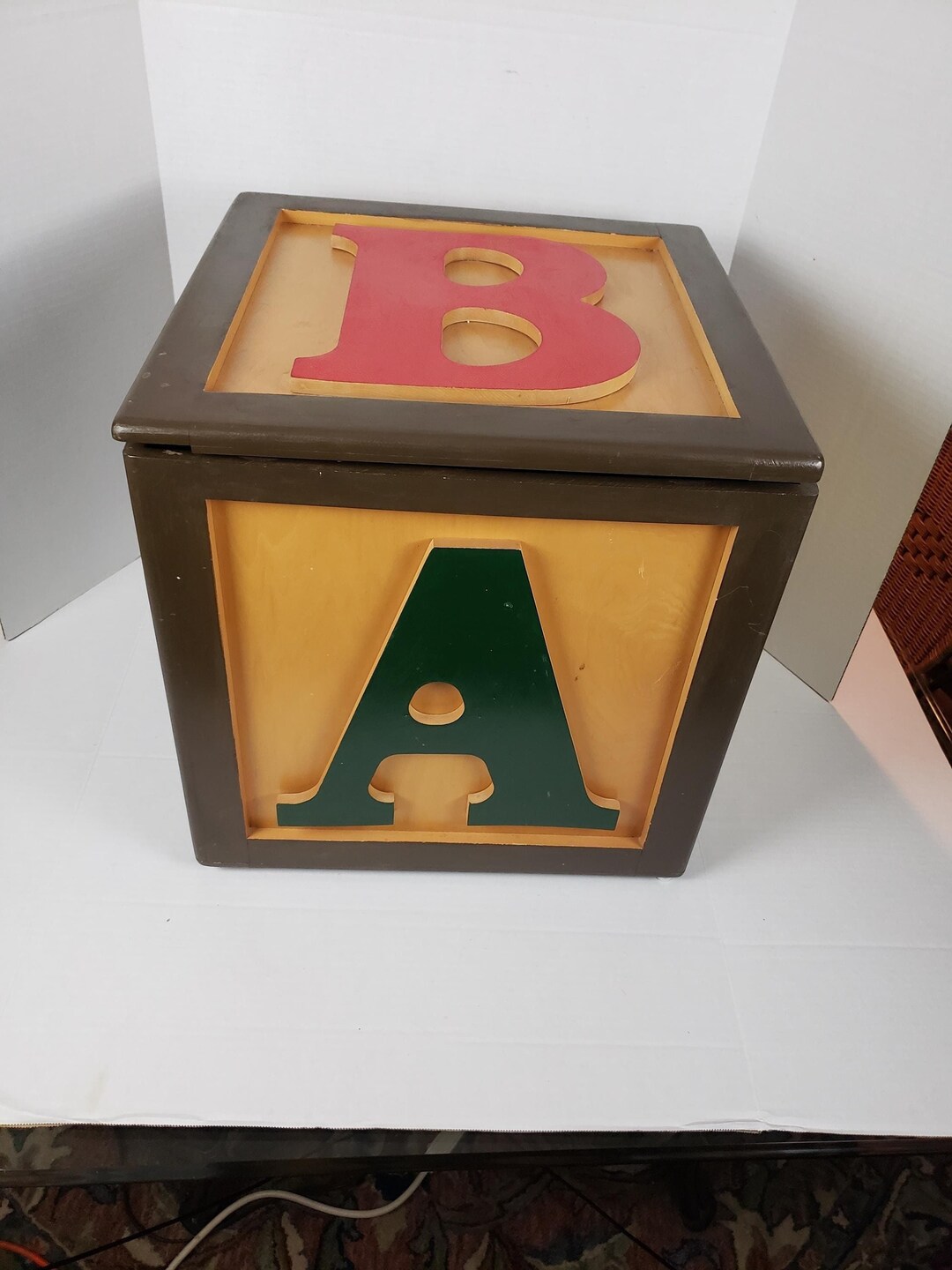 Vintage Large Wood Toy Storage Alphabet Block Nursery Display 18" Cubed ...