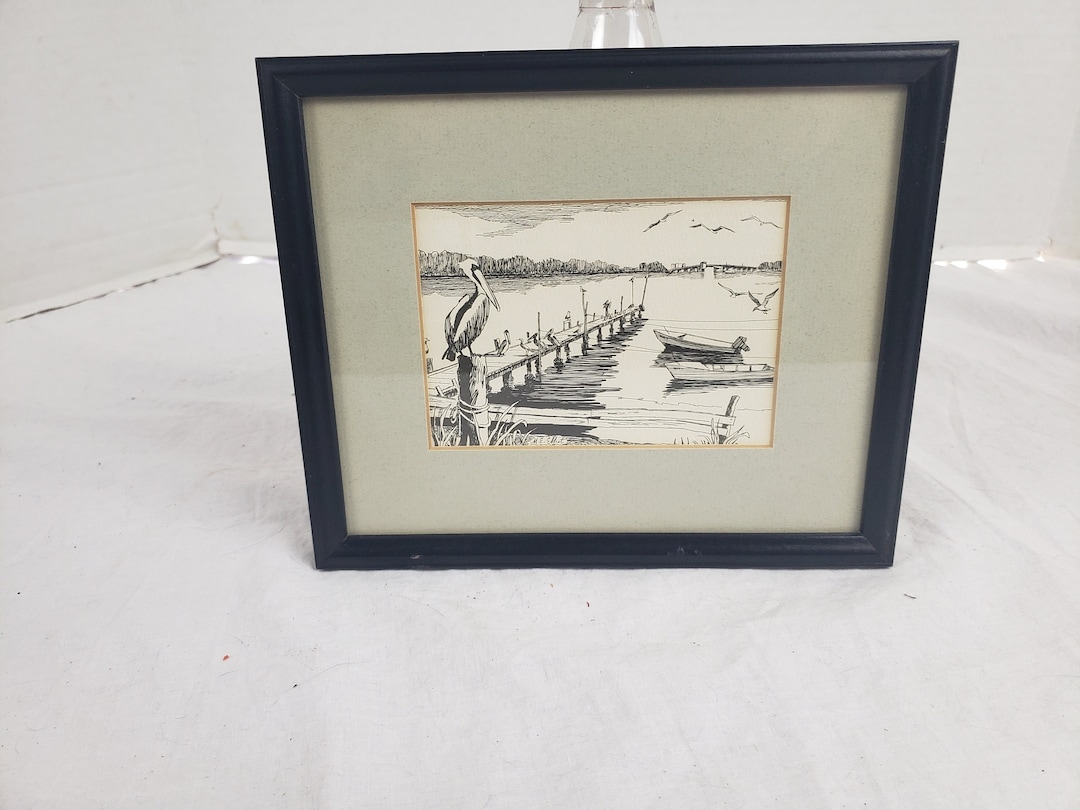 Pencil Drawing Dockside by M.E. Elliot mildred Elizabeth - Etsy