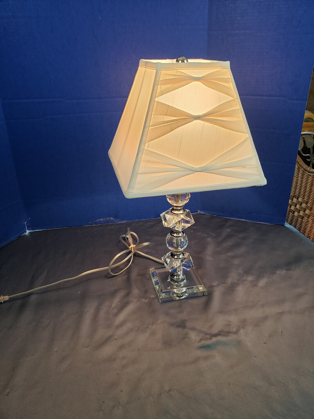 Trident Stacked Crystal Glass Lamp W/original Shade 21" Tall - Etsy