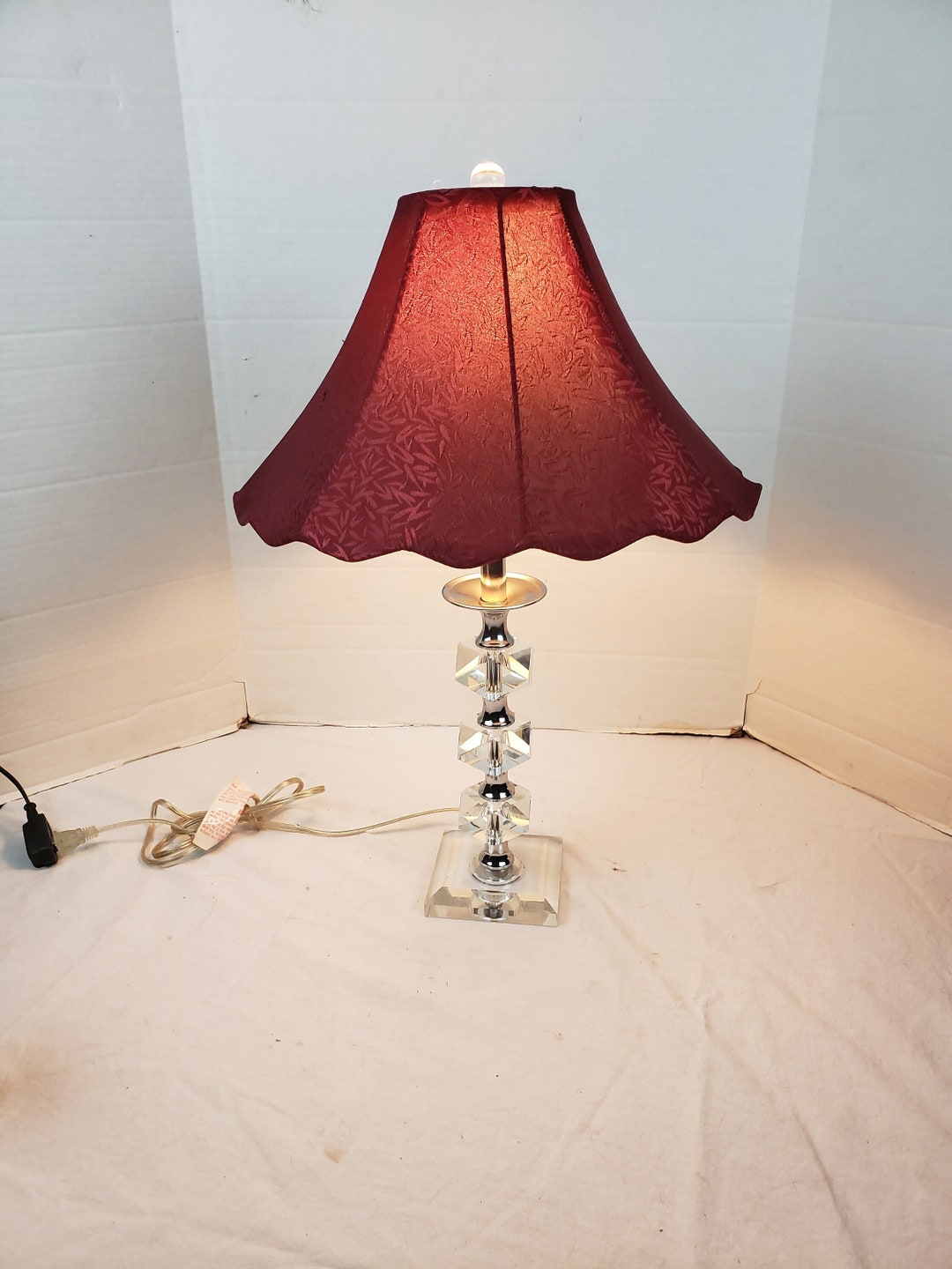 Atomic Stacked Glass Crystals Table Lamp Red Shade MCM Style 26 Tall - Etsy