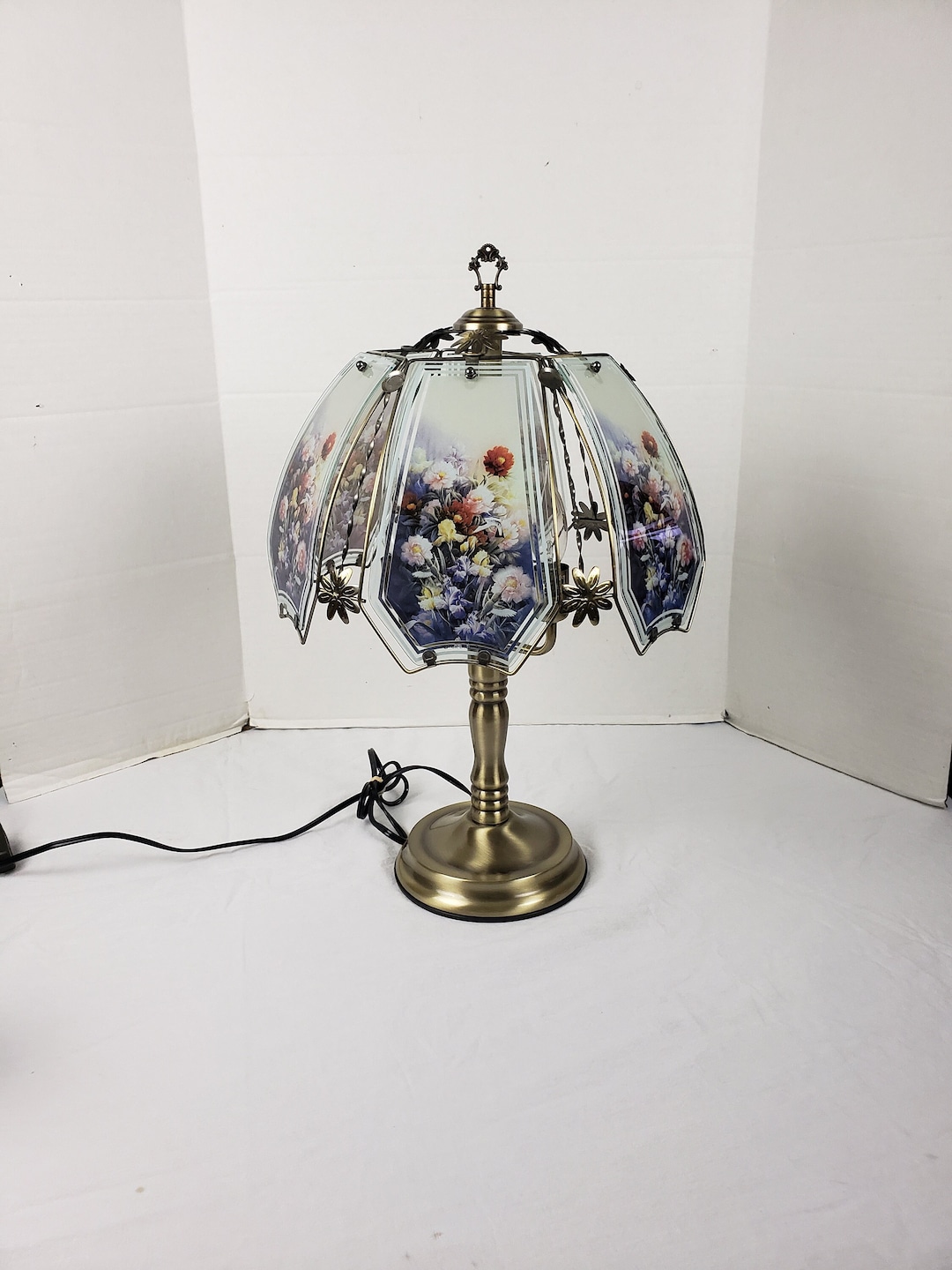 Vintage OK Lighting Touch Lamp Glass Panel Floral Bouquet Touch Lamp 23 ...
