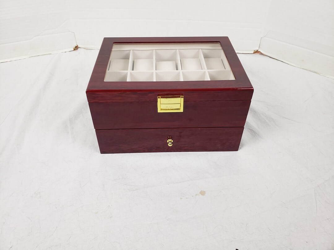 Watch Case Cherry Wood Display Storage Box Chest Holds 20 Watches 6.5 X ...