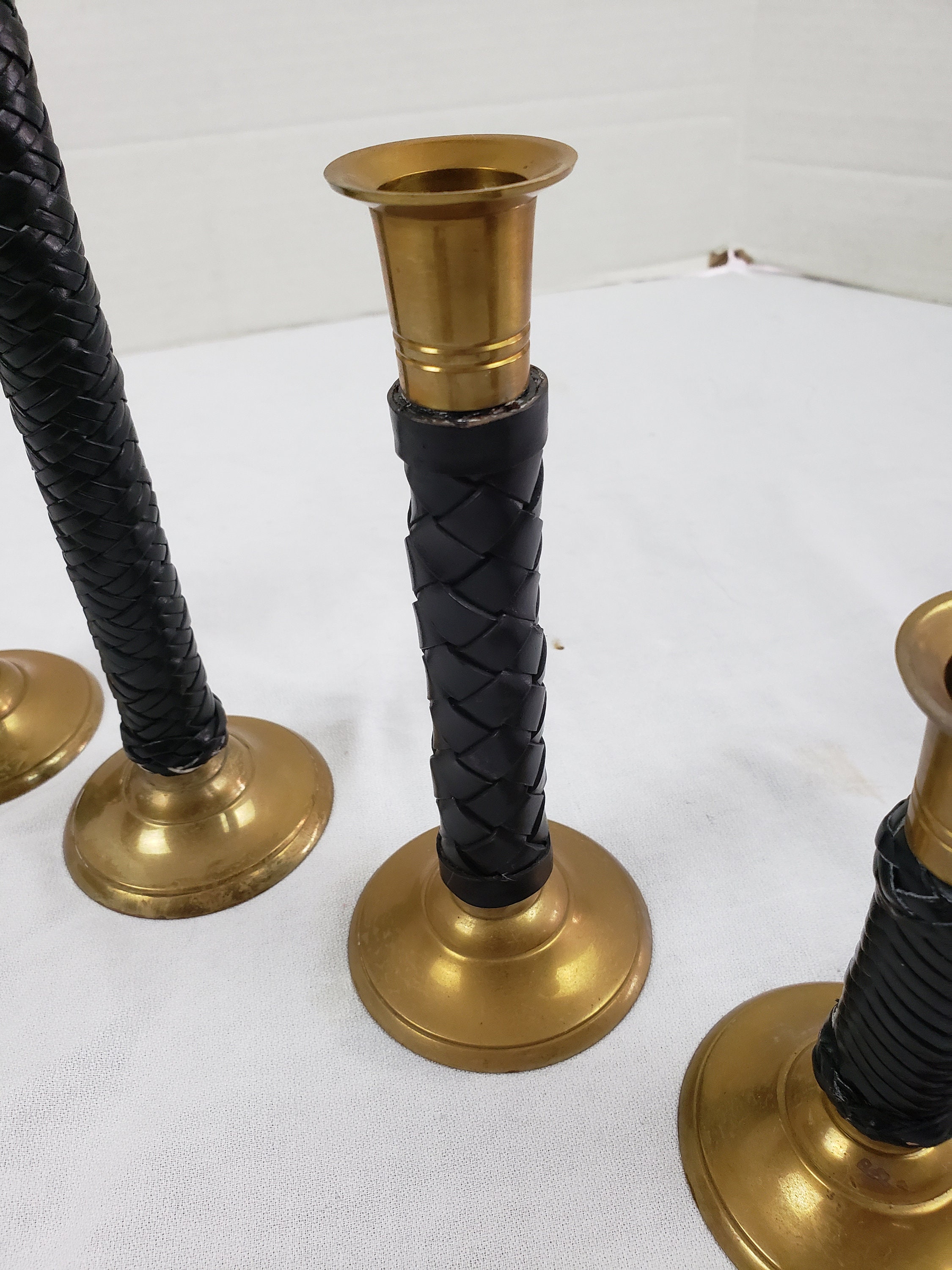 Candleholders Candlestick Holders set of 4 woven leather and brass ...