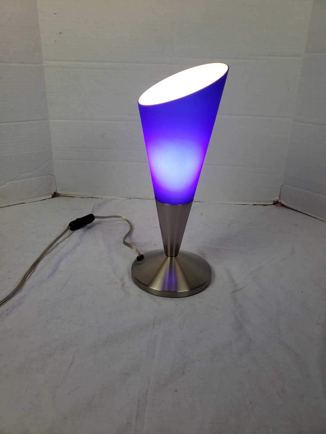 Modern Blue Glass Shade Torchier Torch Cone Torch Light Lamp Chrome ...