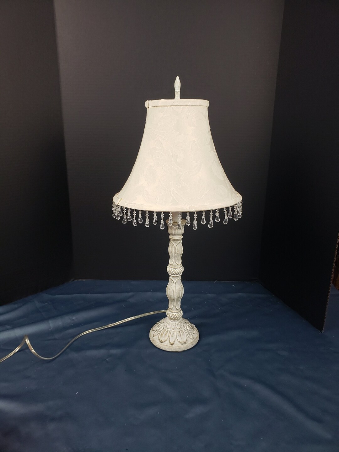 Whitewashed Table Lamp W/white Jeweled Shade 24" Tall - Etsy
