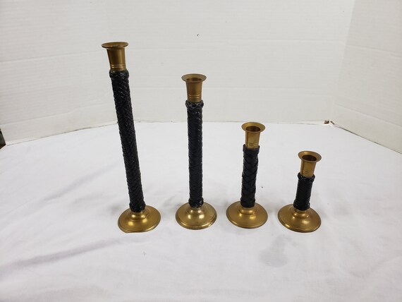 Candleholders Candlestick Holders set of 4 woven leather and brass ...