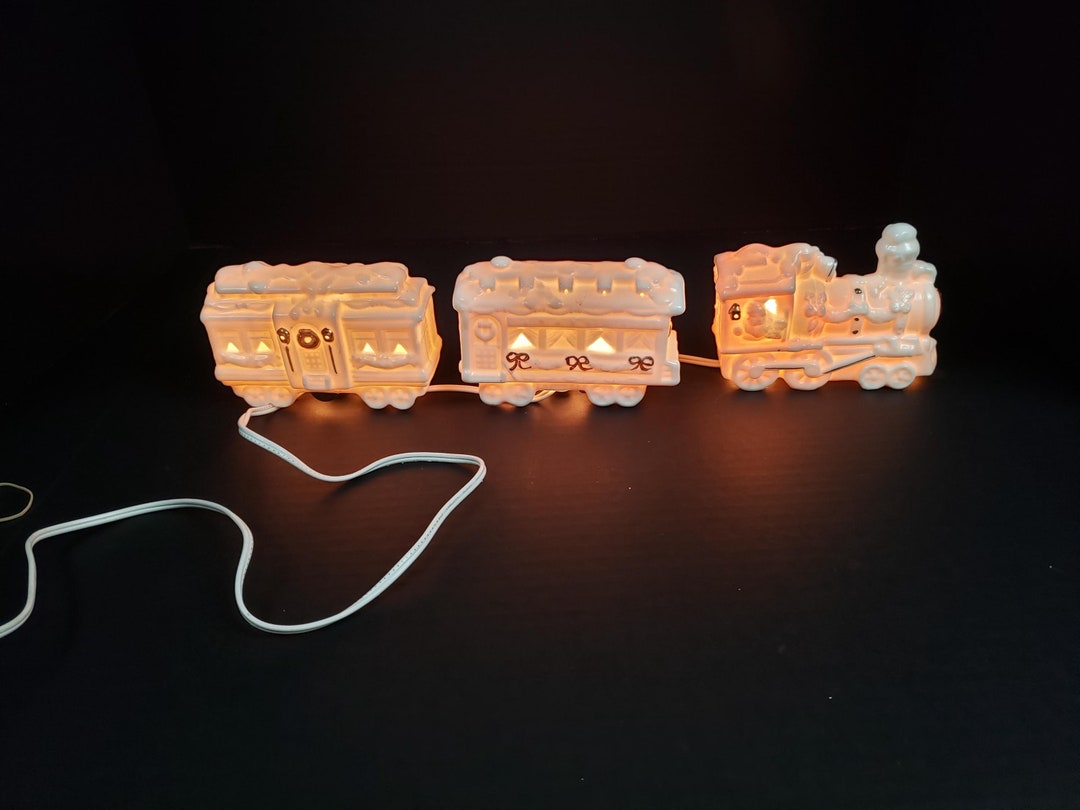 Vintage 3-piece Lighted Porcelain Train Set Ivory With Gold Accents - Etsy