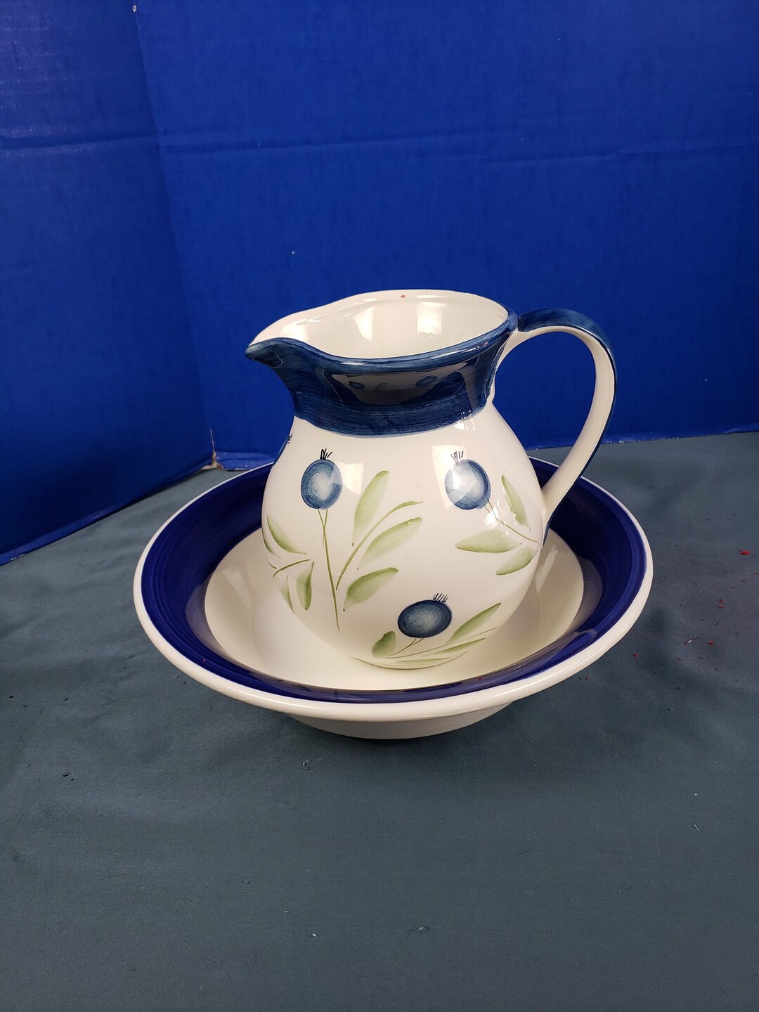 Hand Painted A. Santos Pottery Pitcher and Basin Made in Portugal - Etsy