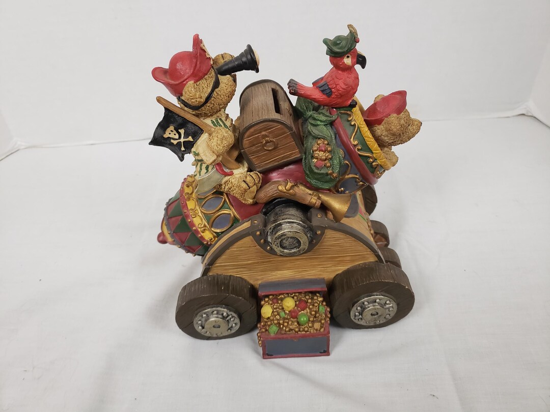 Pirates Treasure Piggy Bank Teddy Bear Cannon W/parrot 8.5” Tall - Etsy