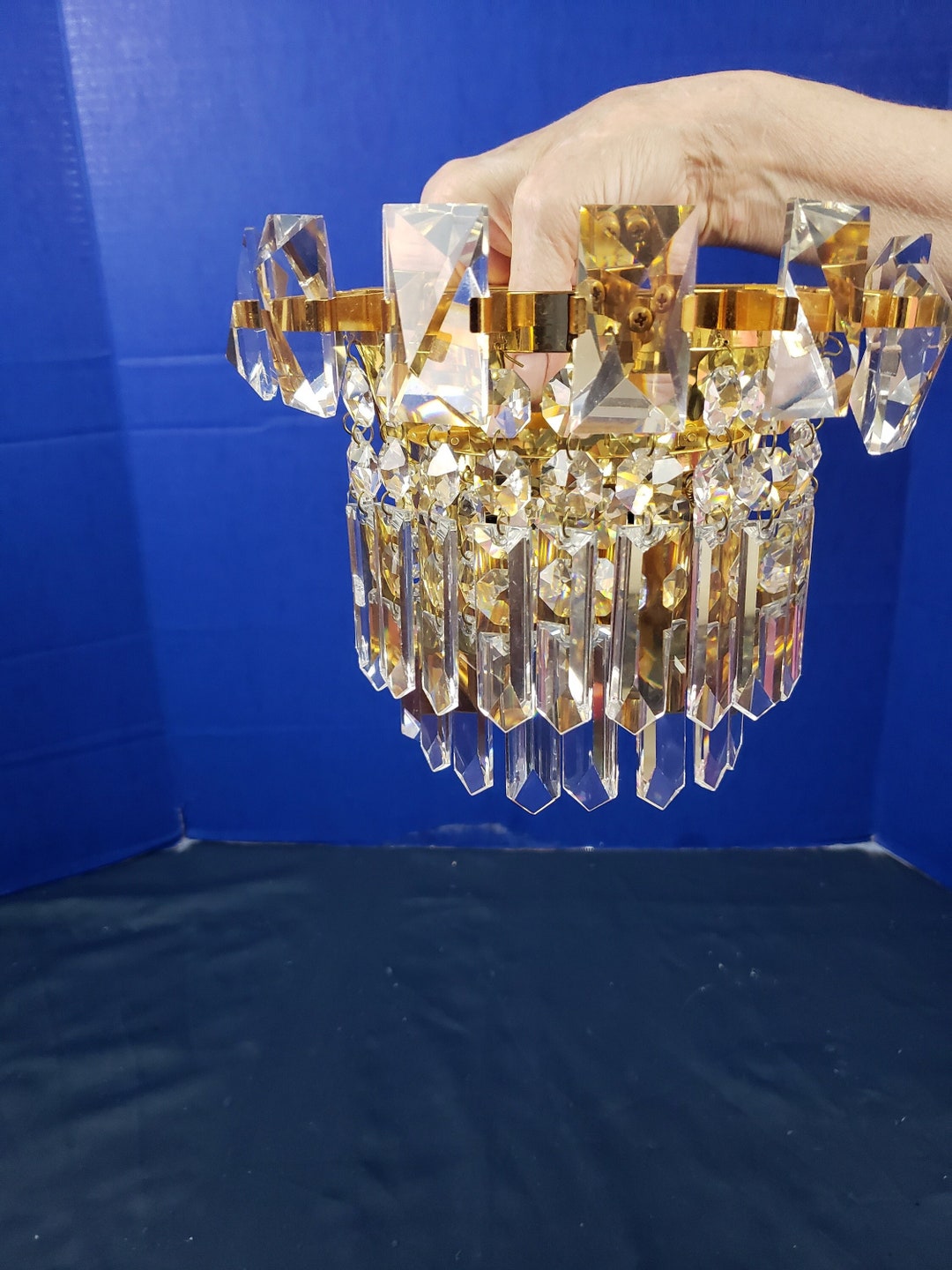 Gold Finish Cut Crystal Glass String 2-light Wall Sconce 8 X 9 X 5 - Etsy