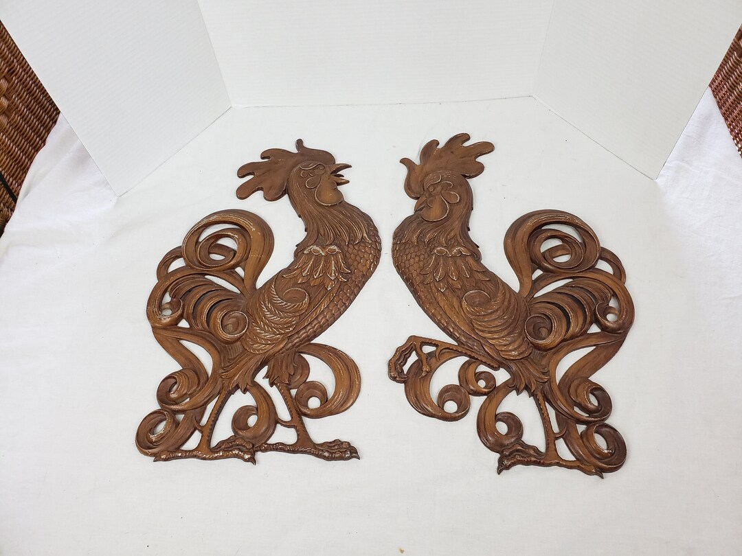 Pair of Vintage 1960s Searcy Metal Chickens Roosters Wall Décor Set A&B ...