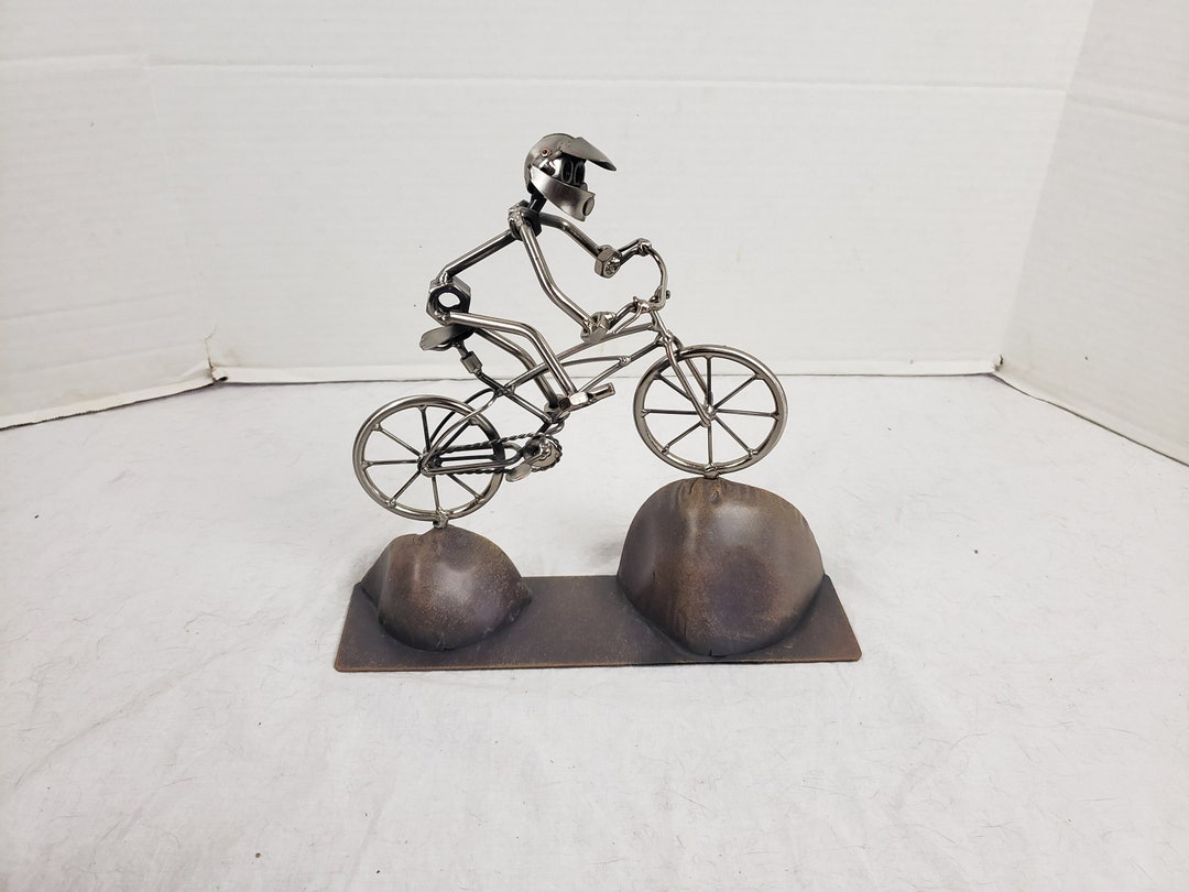 Vintage Wire Bicycle Sculpture Cyclist Hill Climber Art Statue 10 Tall ...