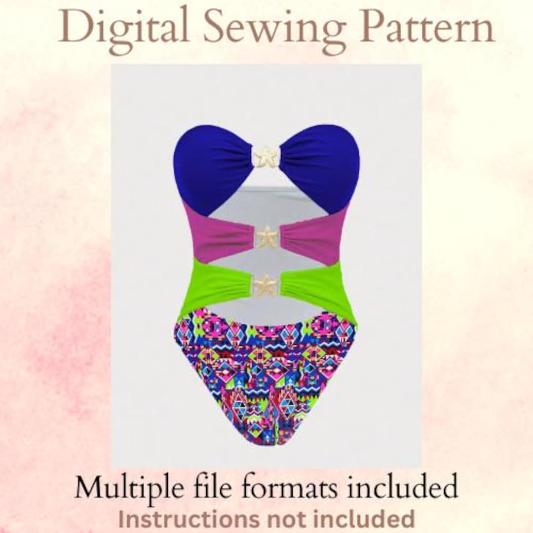 PDF Swimsuit Sewing Pattern – High Waisted Two Piece Bathing Suit – DIY ...