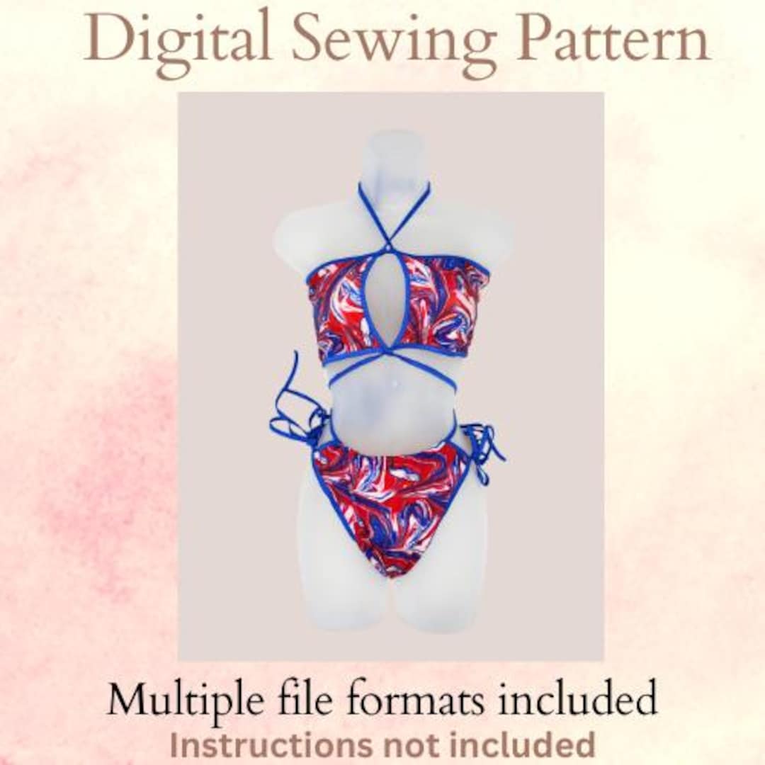 PDF Swimsuit Sewing Pattern – High Waisted Two Piece Bathing Suit – DIY ...