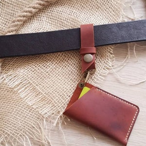 Card Wallet With Keychain Leather Cardholder Keyring Minimalist Wallet ...