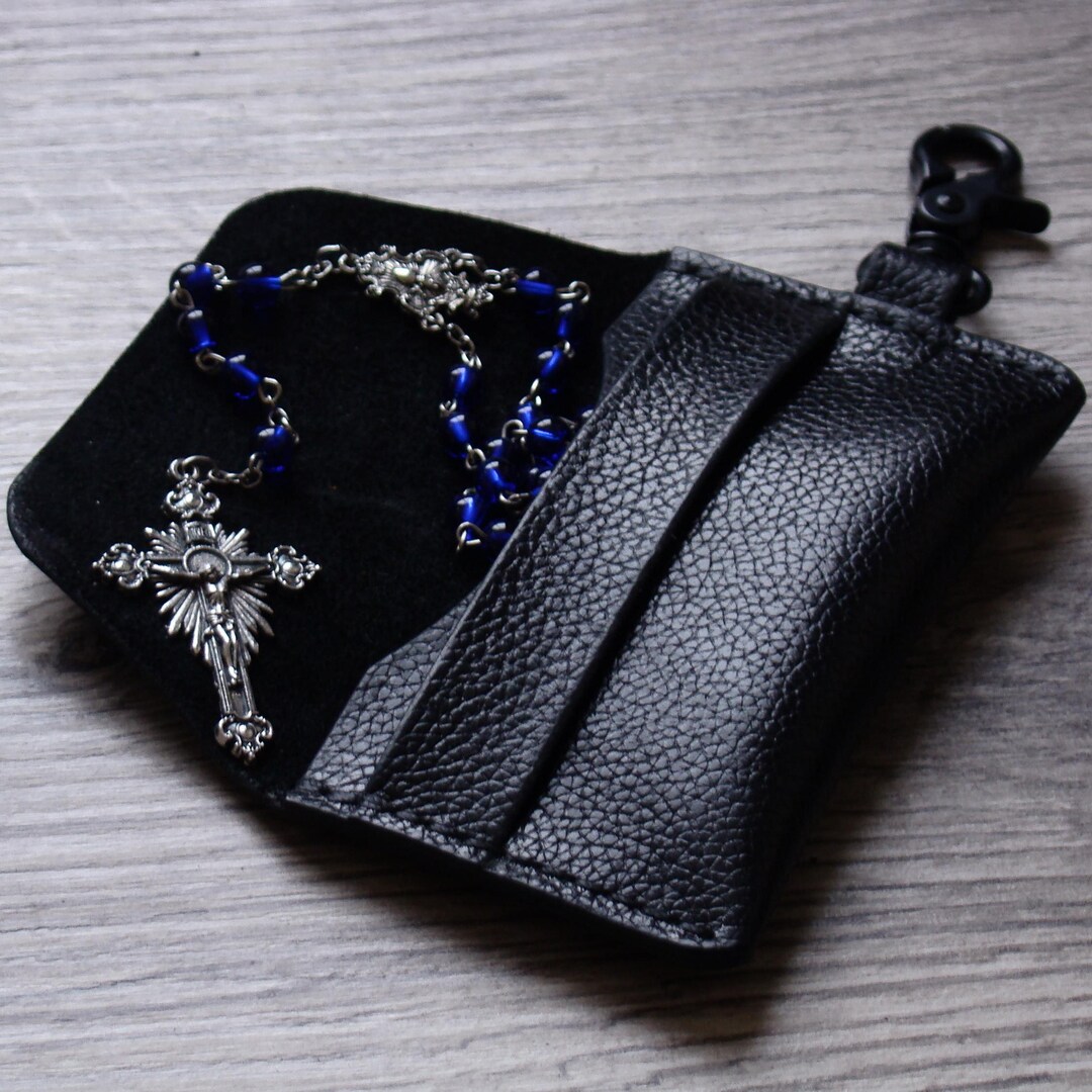 Rosary Pouch Black Leather Prayer Beads Case, Handcrafted Rosary Holder ...