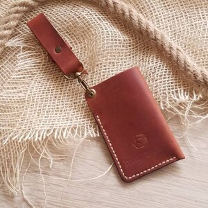 Card Wallet With Keychain Leather Cardholder Keyring Minimalist Wallet ...