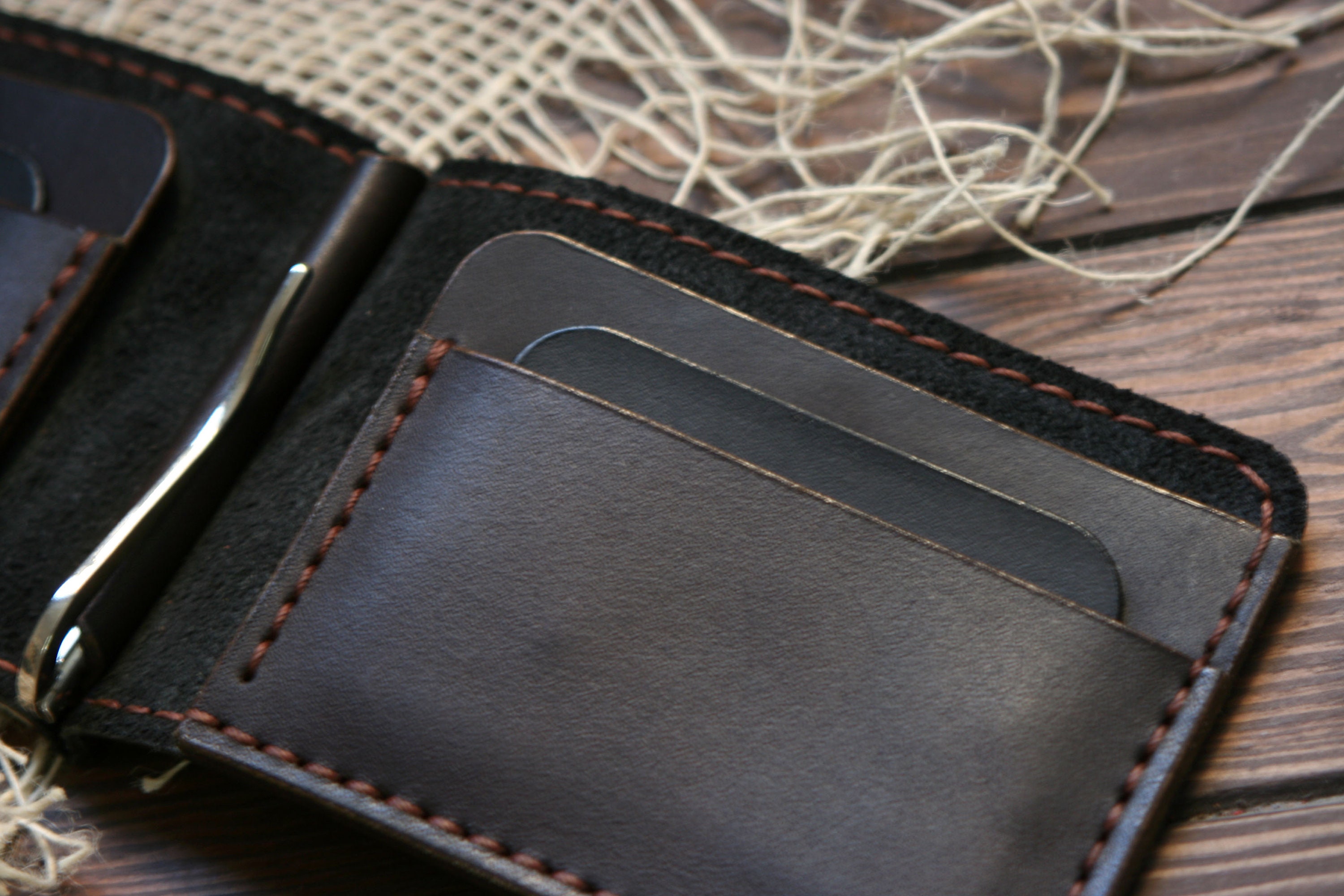 Money Clip Wallet Leather Mens Wallet Black Brown | Etsy