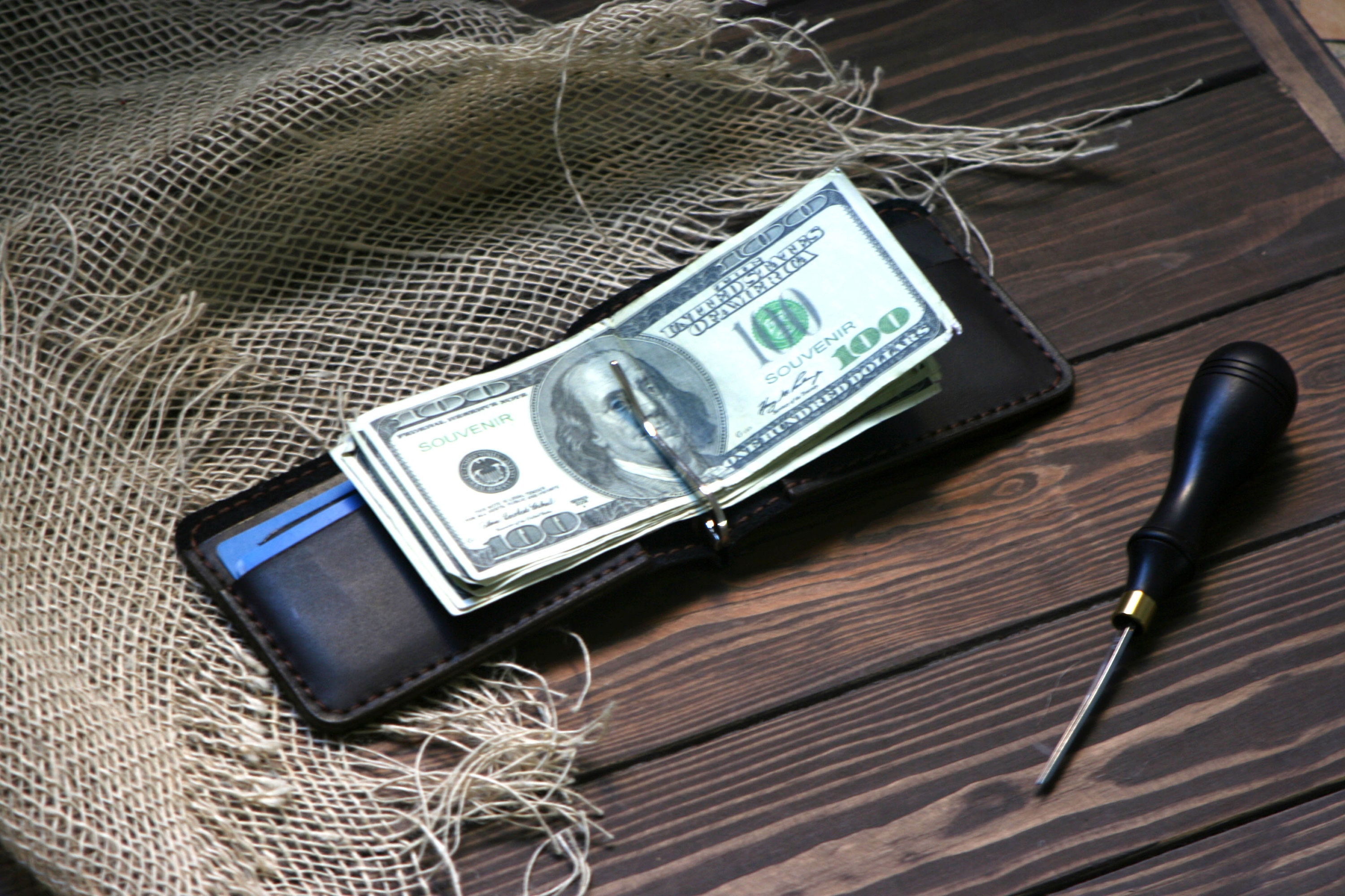 Money Clip Wallet Leather Mens Wallet Black Brown - Etsy