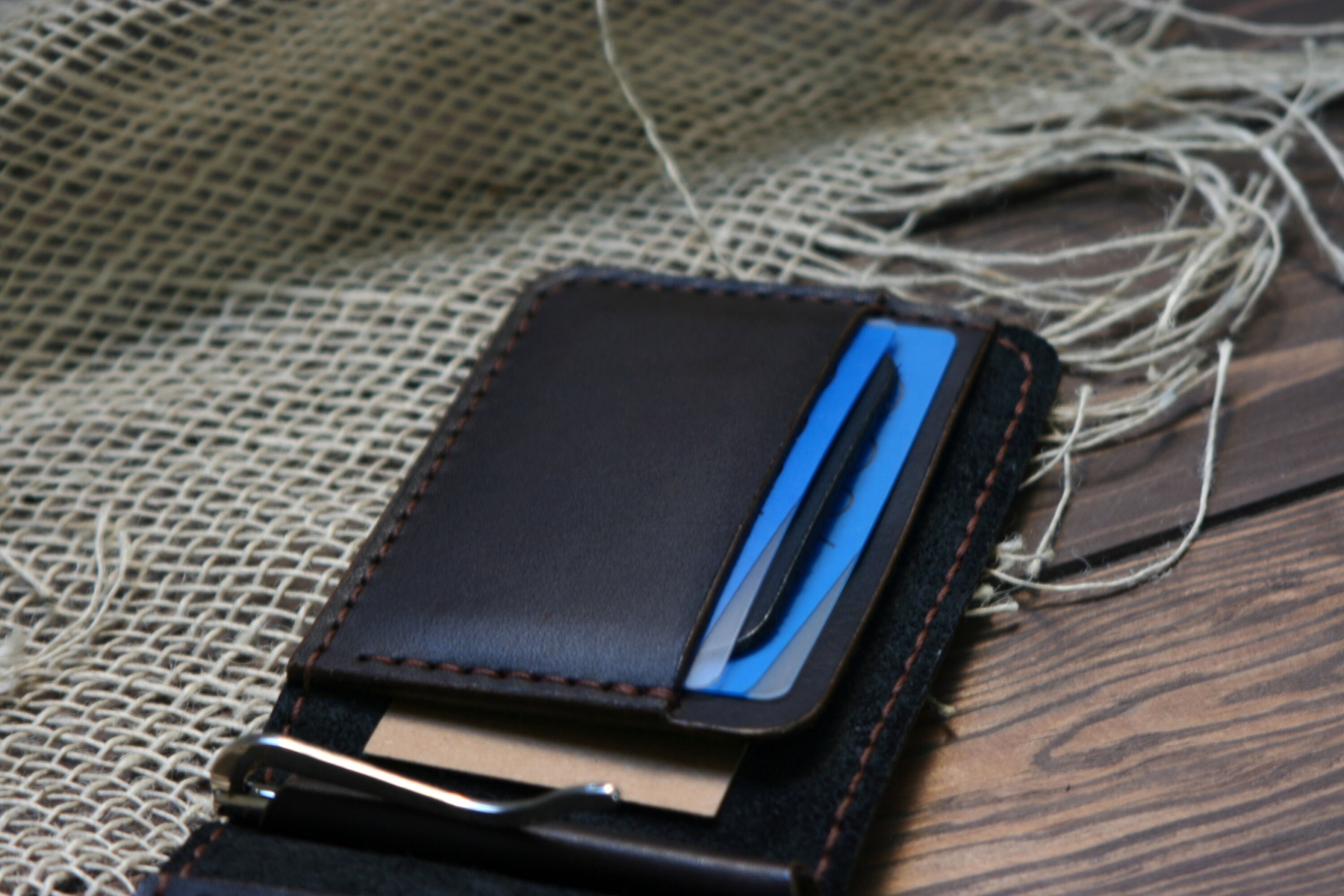 Money Clip Wallet Leather Mens Wallet Black Brown | Etsy