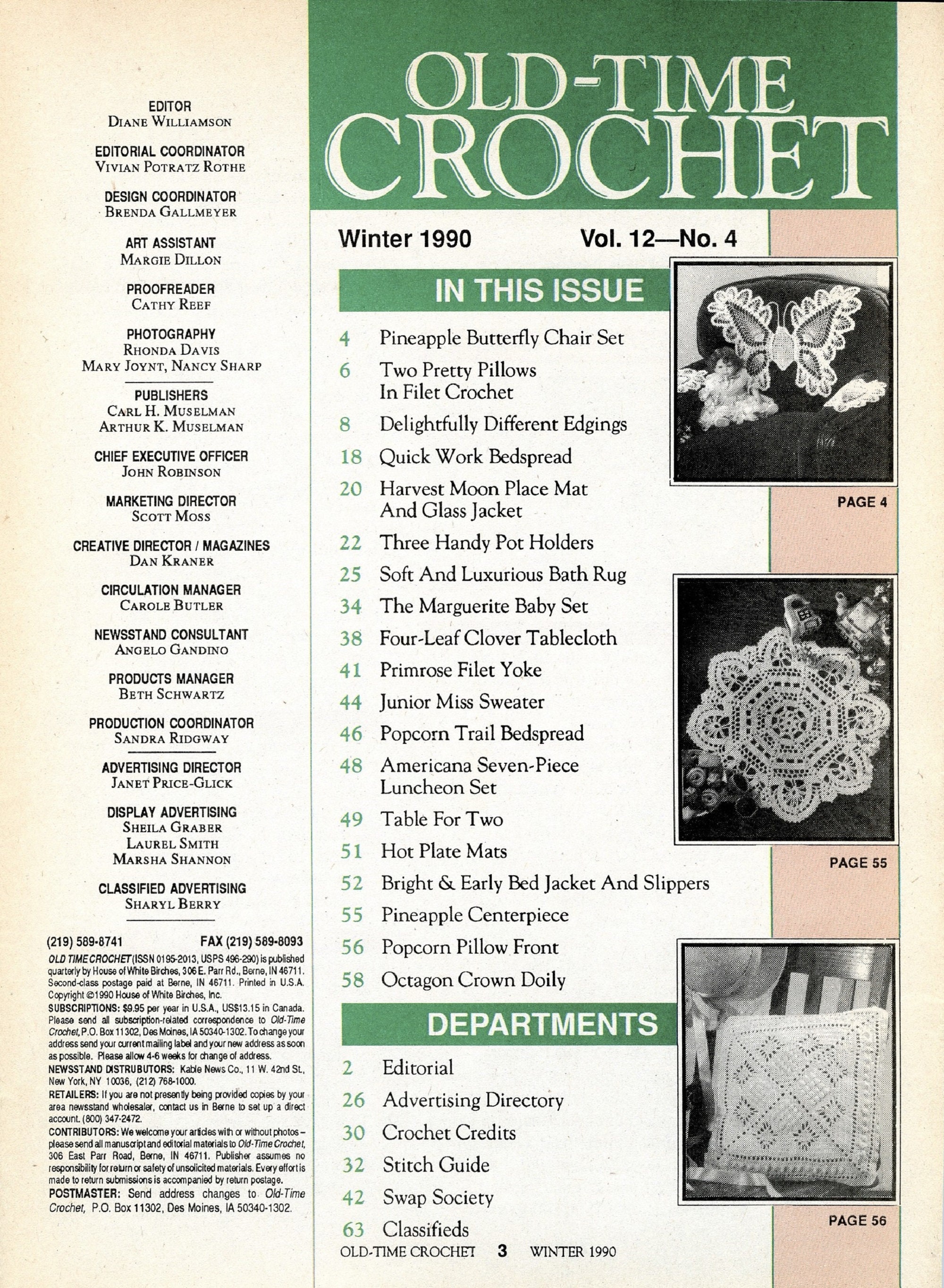 Old-time Crochet Winter 1990, Pattern Magazine, House of White Birches ...