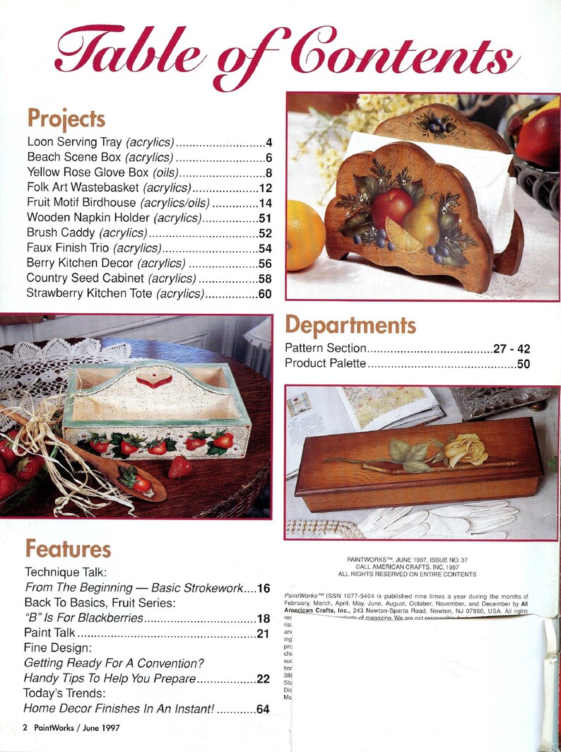 Paintworks June 1997, Decorative Painting, Instruction Book, Patterns ...