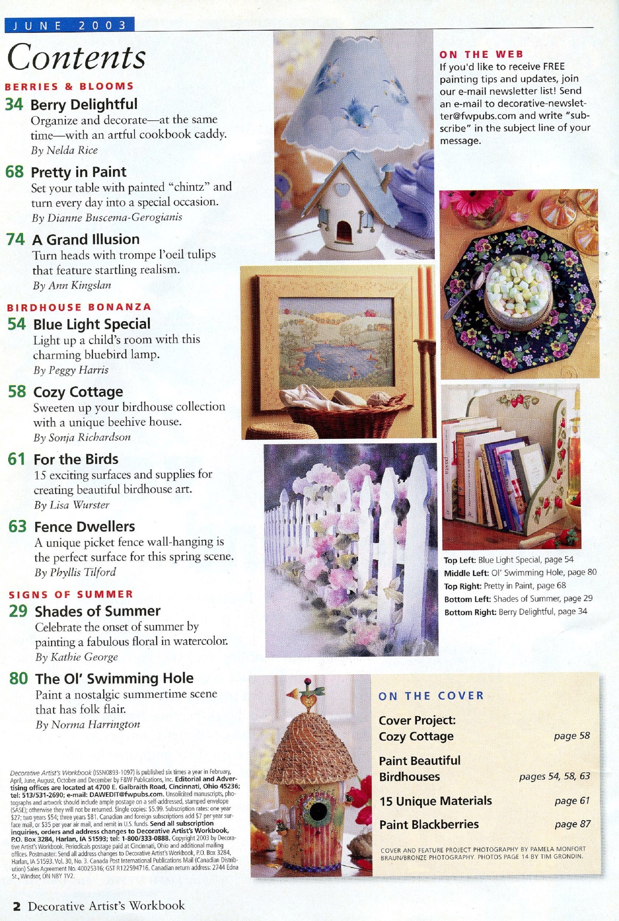 Decorative Artist's Workbook June 2003, Acrylics, Watercolor & Heat-set ...