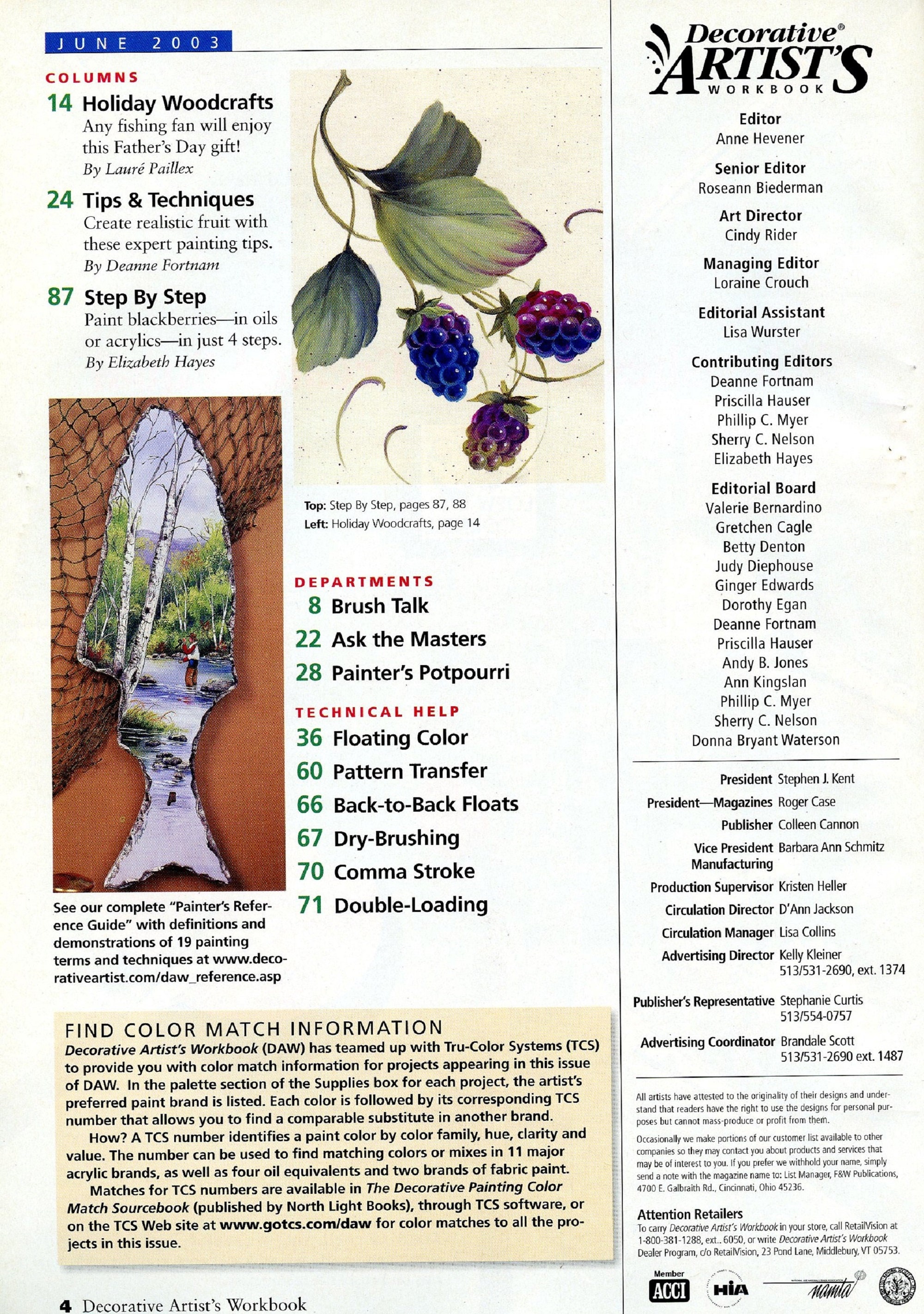 Decorative Artist's Workbook June 2003, Acrylics, Watercolor & Heat-set ...