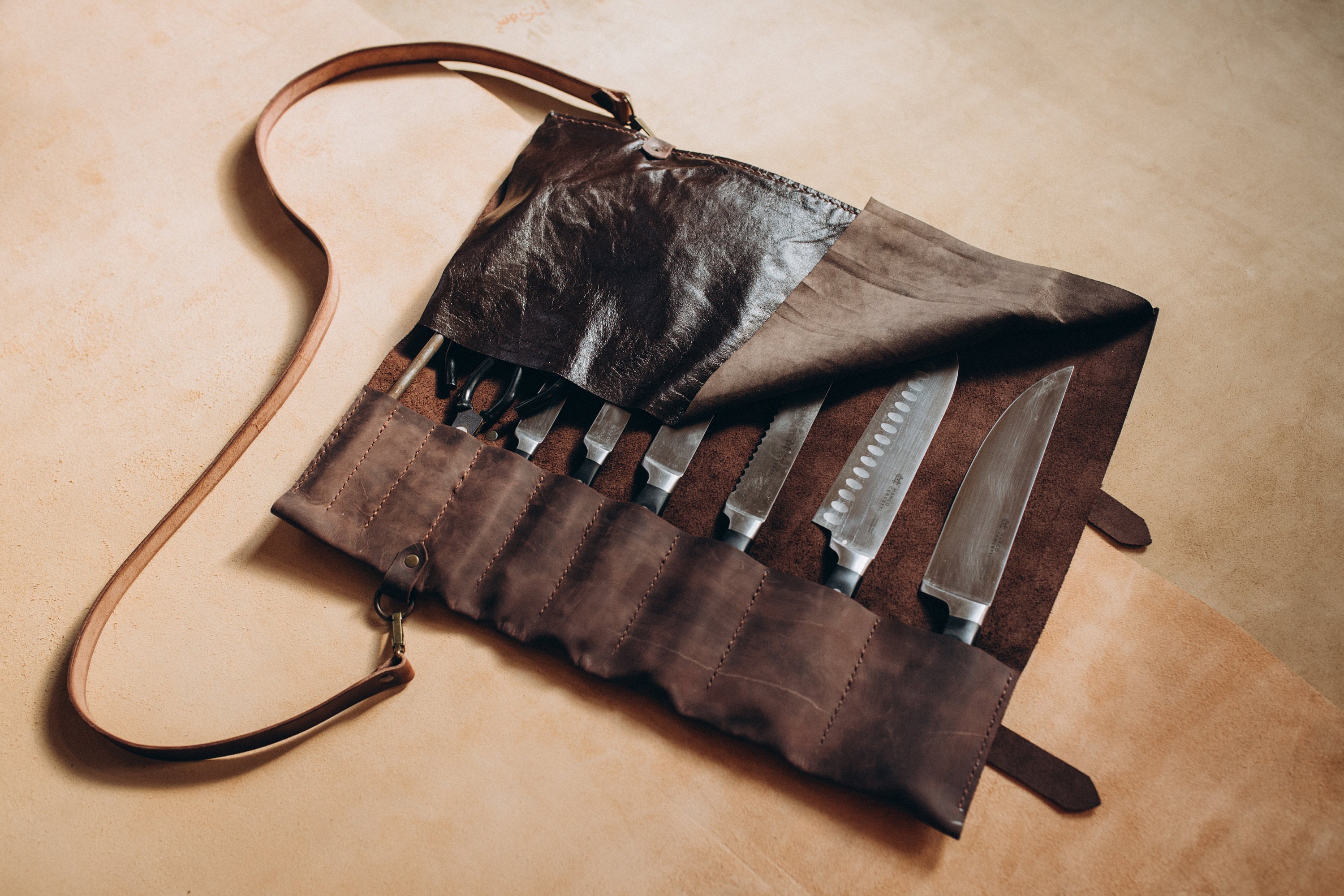 Chef Roll. Brown Leather Knife Roll. Gift For Chef. Knife | Etsy