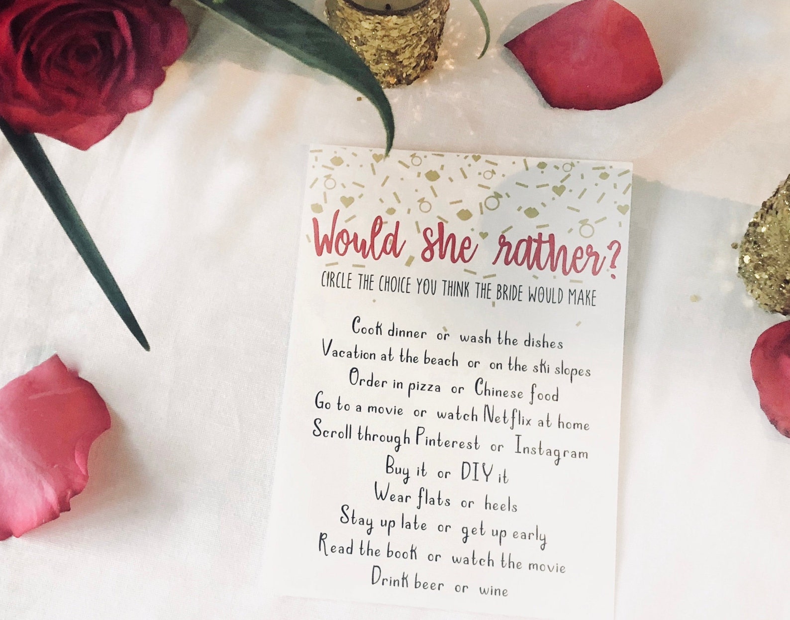 Would She Rather Bridal Shower Game Etsy
