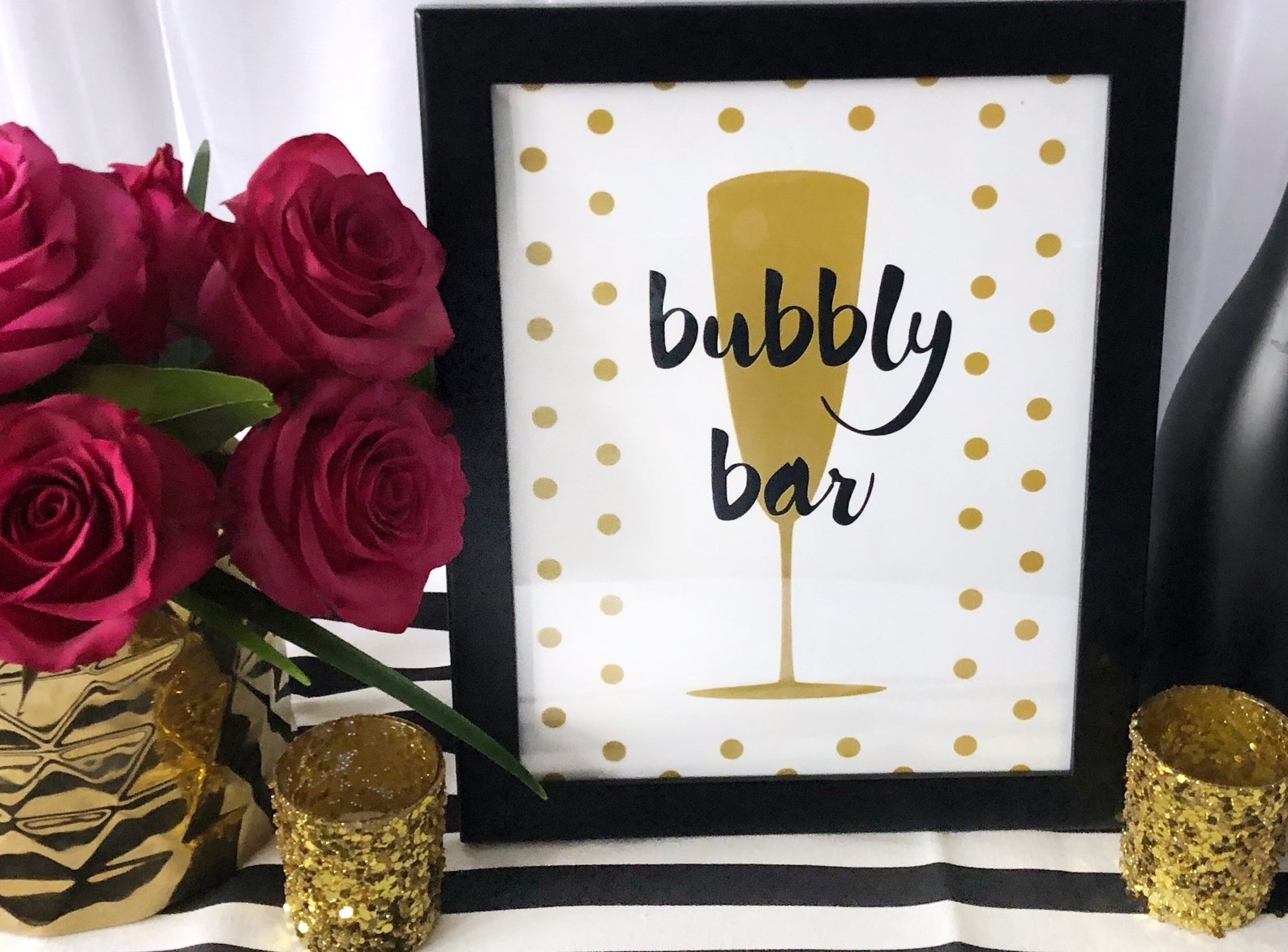 Gold Bubbly Bar Sign - Bridal Shower or Bachelorette Party - Etsy