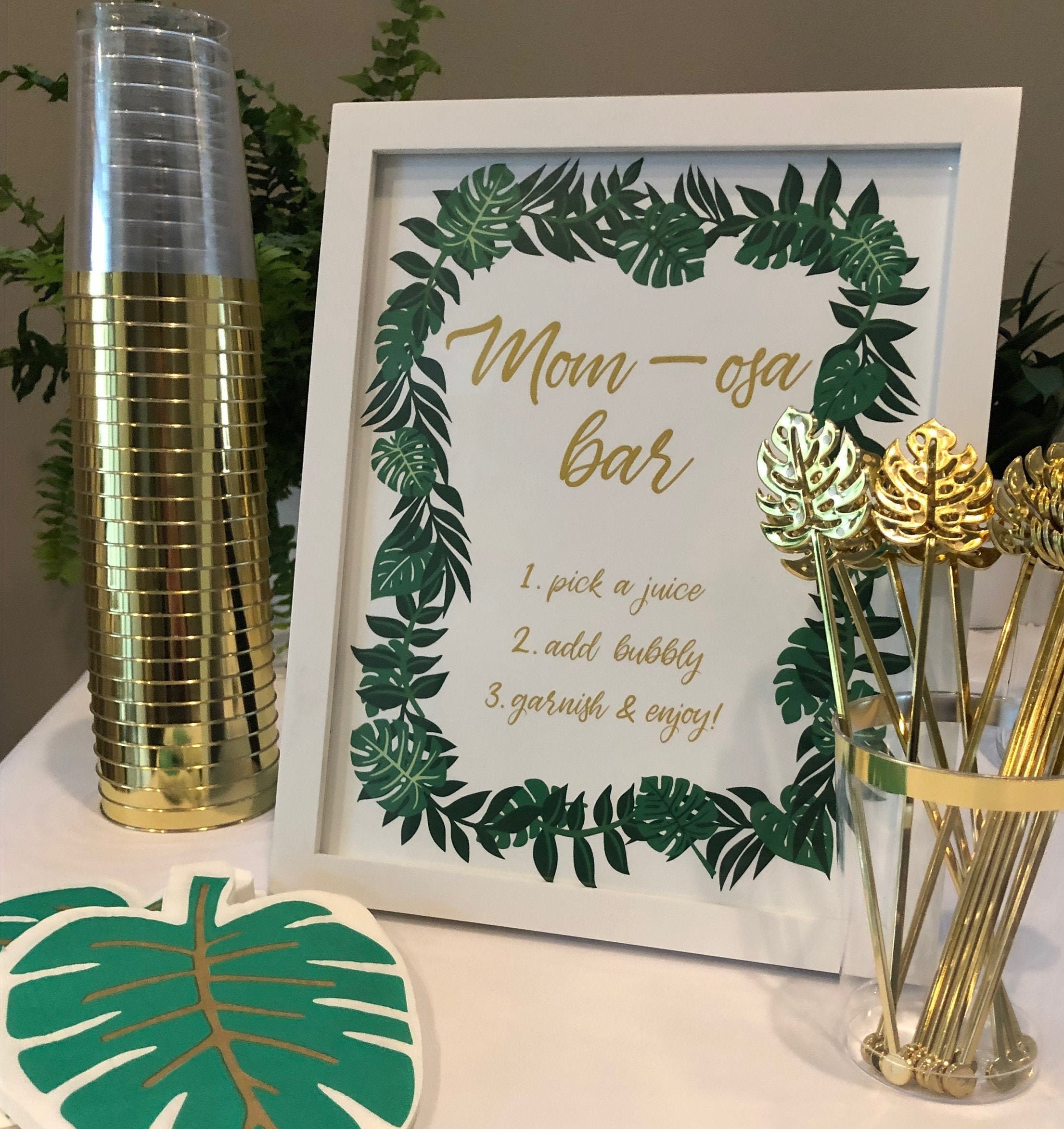 Mom-osa Bar Sign - Tropical Baby Shower Mimosa Bar Sign - Etsy