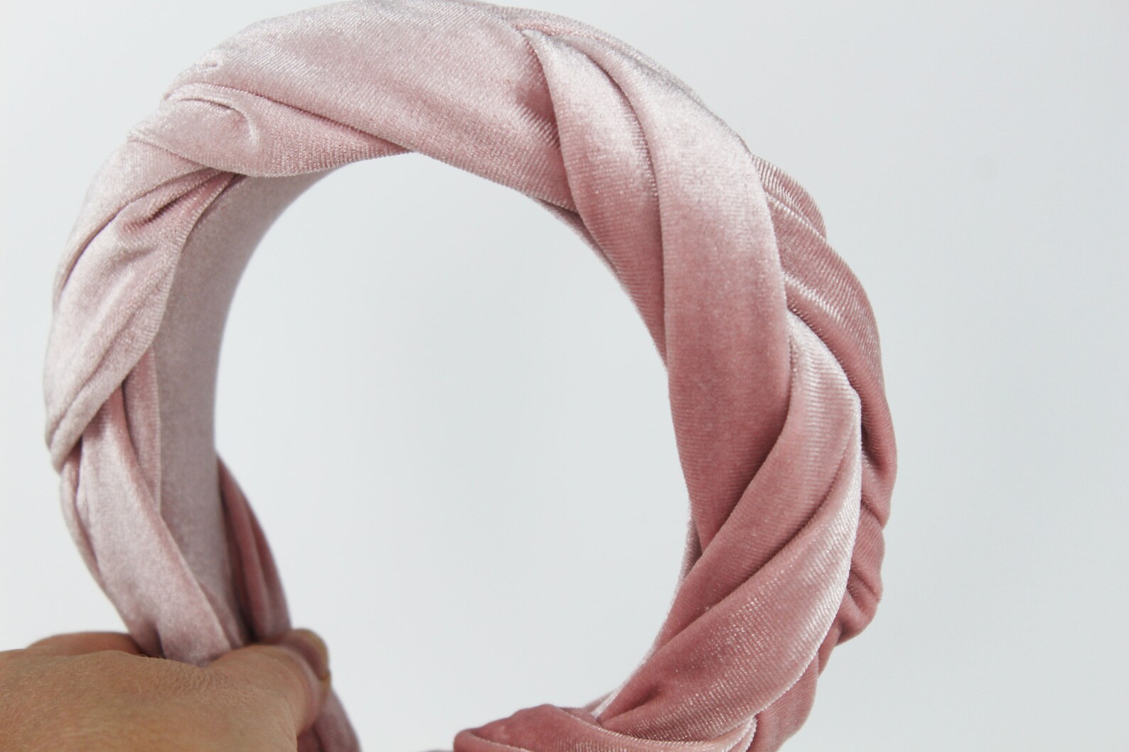 Pink Velvet Braid Headband Padded Headband Peach Velvet Etsy