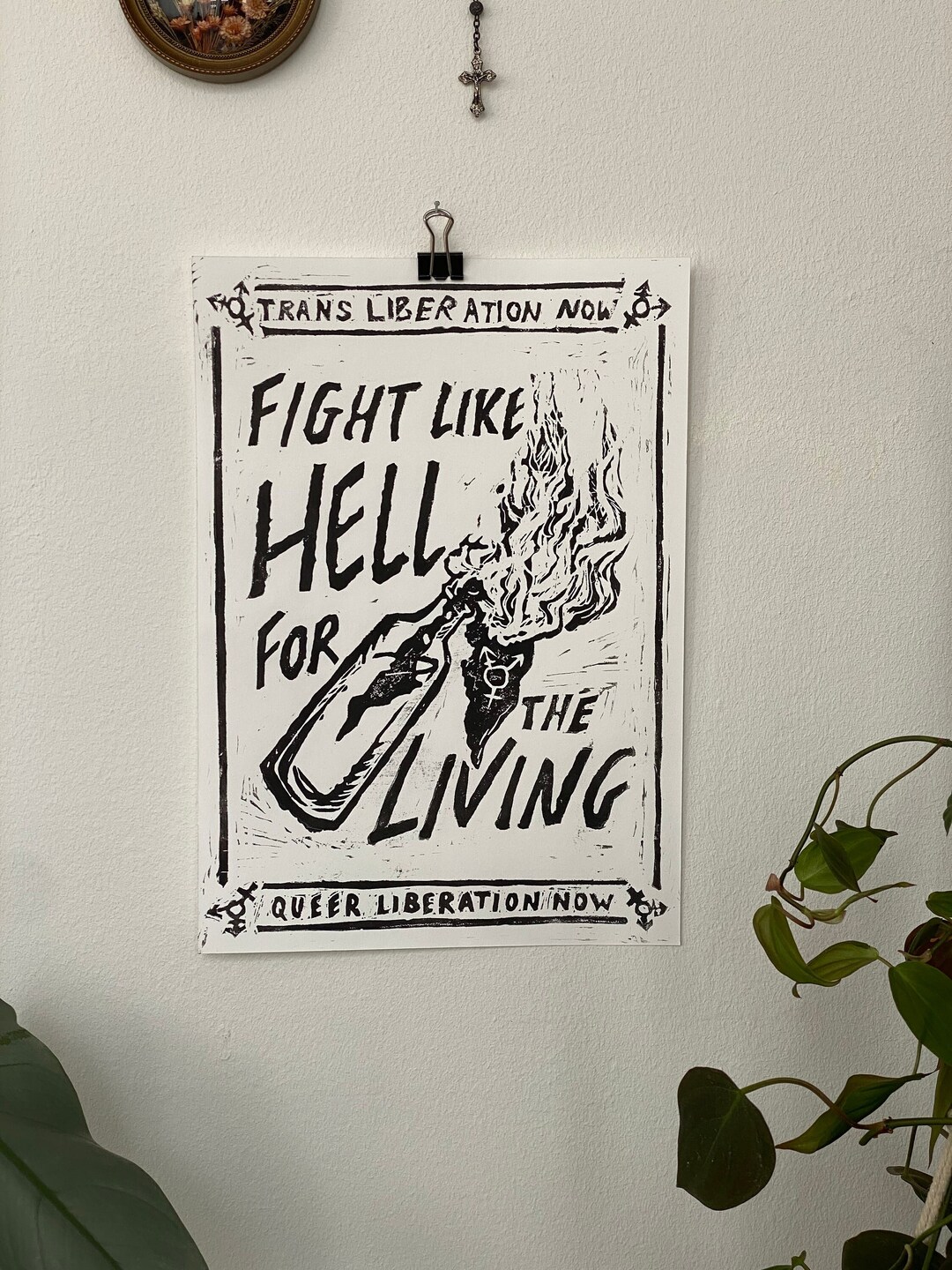 Linocut Print "fight Like Hell for the Living" Trans Rights - Etsy