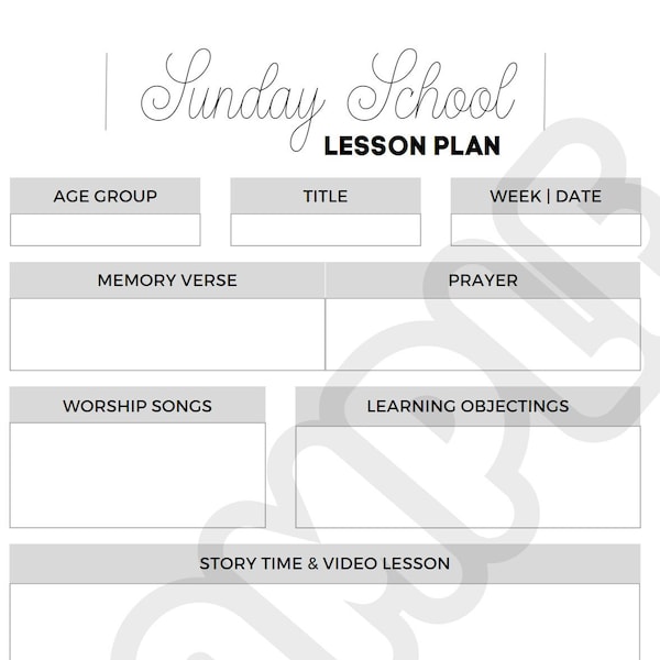 Sunday School Lesson Plan Template - Etsy