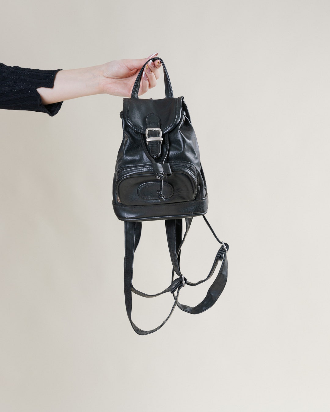 Vintage 90s Grunge Black Real Leather Mini Backpack Rucksack - Etsy