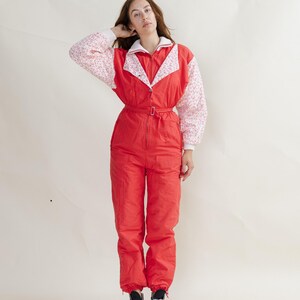 Vintage 80s Funky Red Full Ski Suit Women, Full Red&white Snow Suit M ...