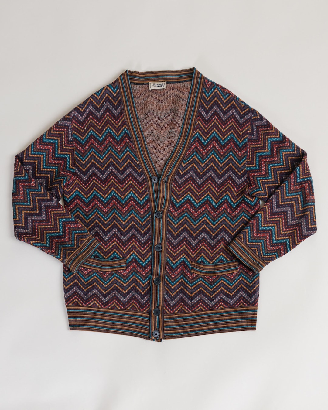 Vintage Missoni Sport Multi Print Herringbone Button up V-neck Cardigan L - Etsy