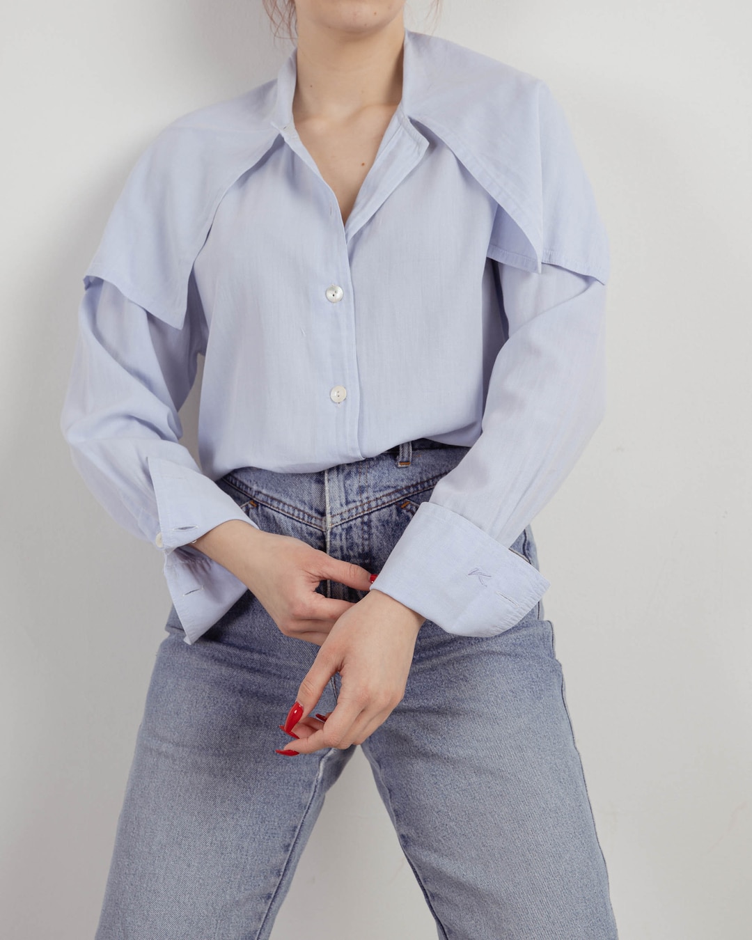 Vintage 90s Marine Style Cape Collar Baby Blue Blouse M - Etsy Australia