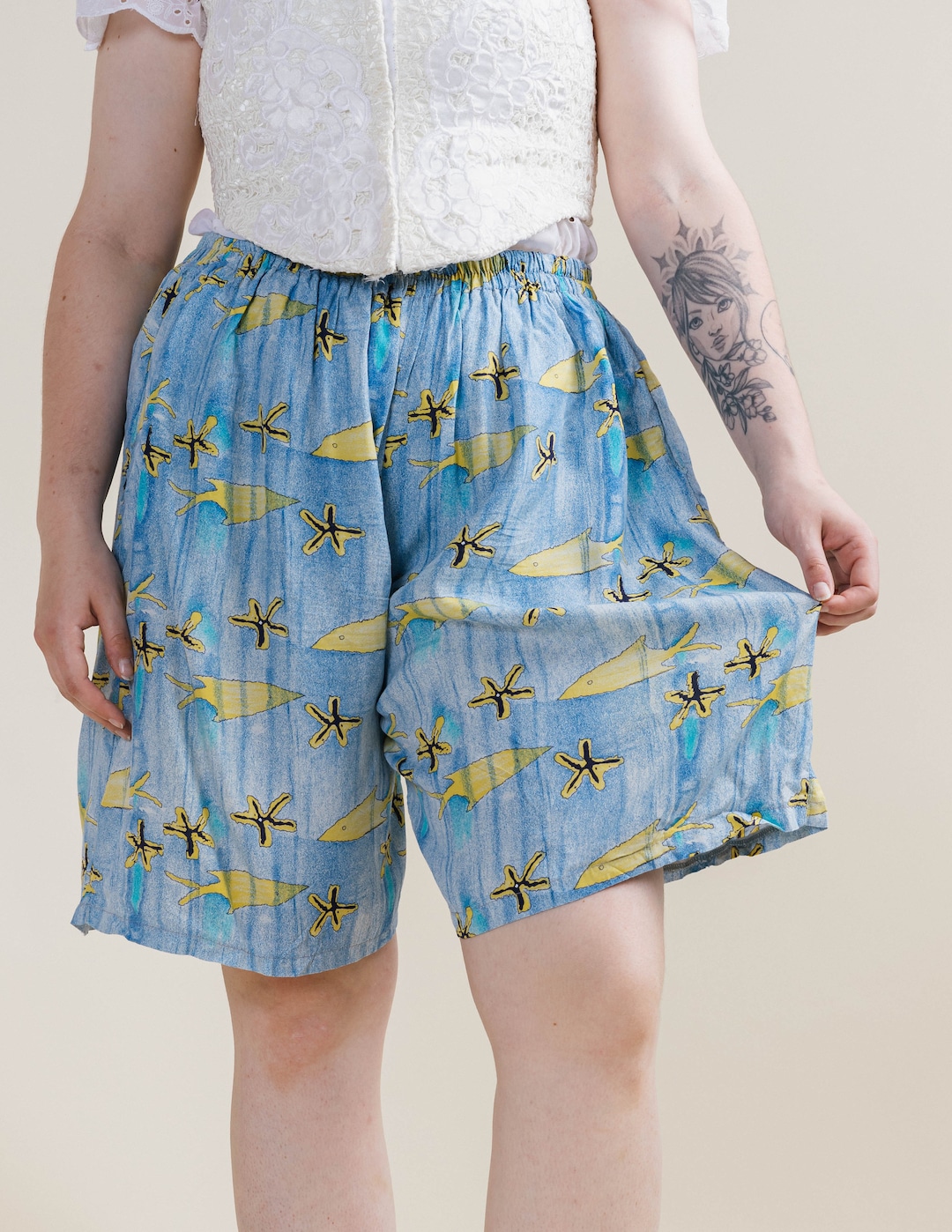 Vintage 90s Grunge Midi Blue Beach Shorts Women L - Etsy