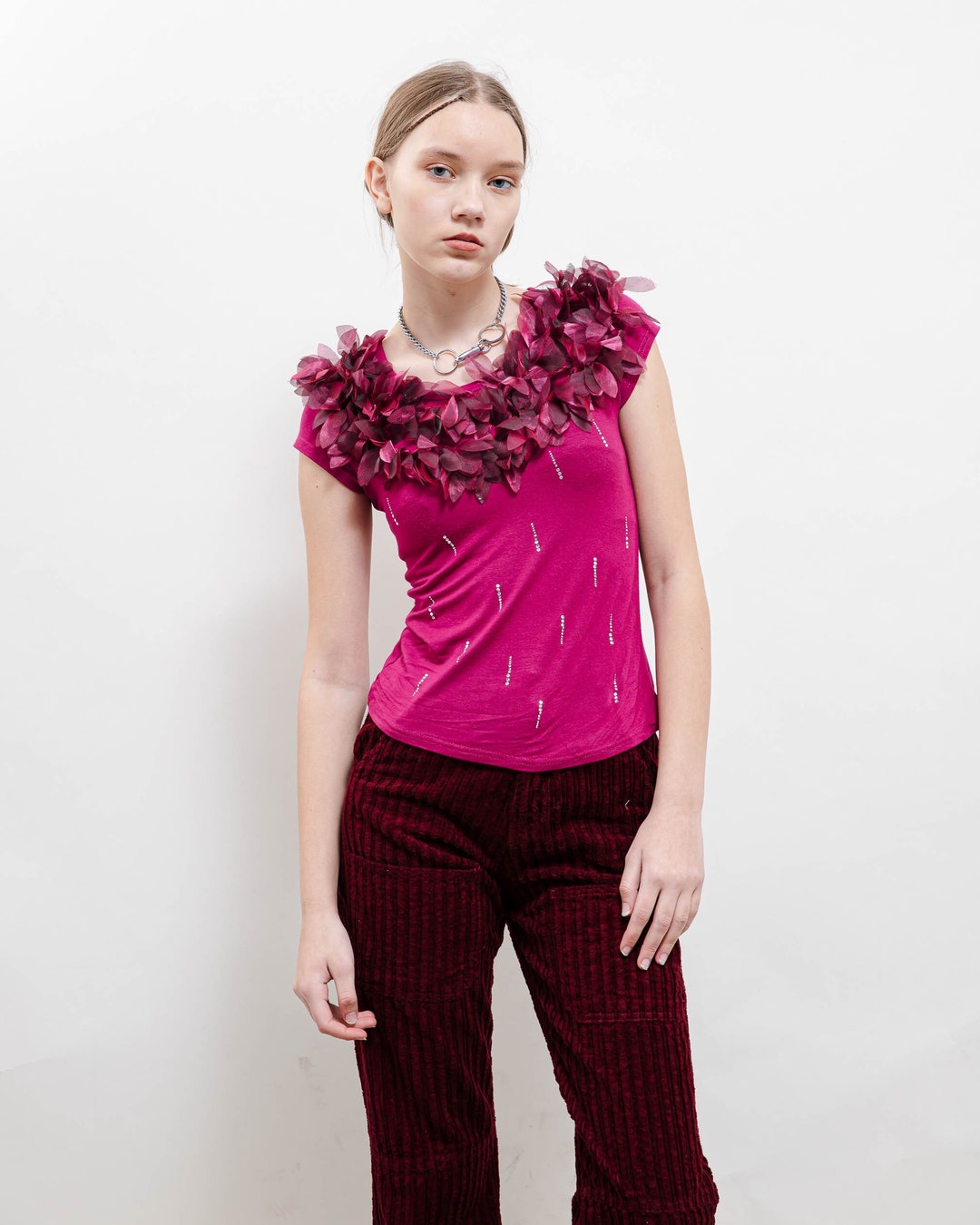 Vintage Y2k Chic Party Purple Petals Short Sleeve Top S - Etsy