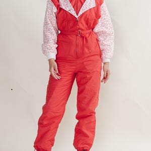 Vintage 80s Funky Red Full Ski Suit Women, Full Red&white Snow Suit M ...