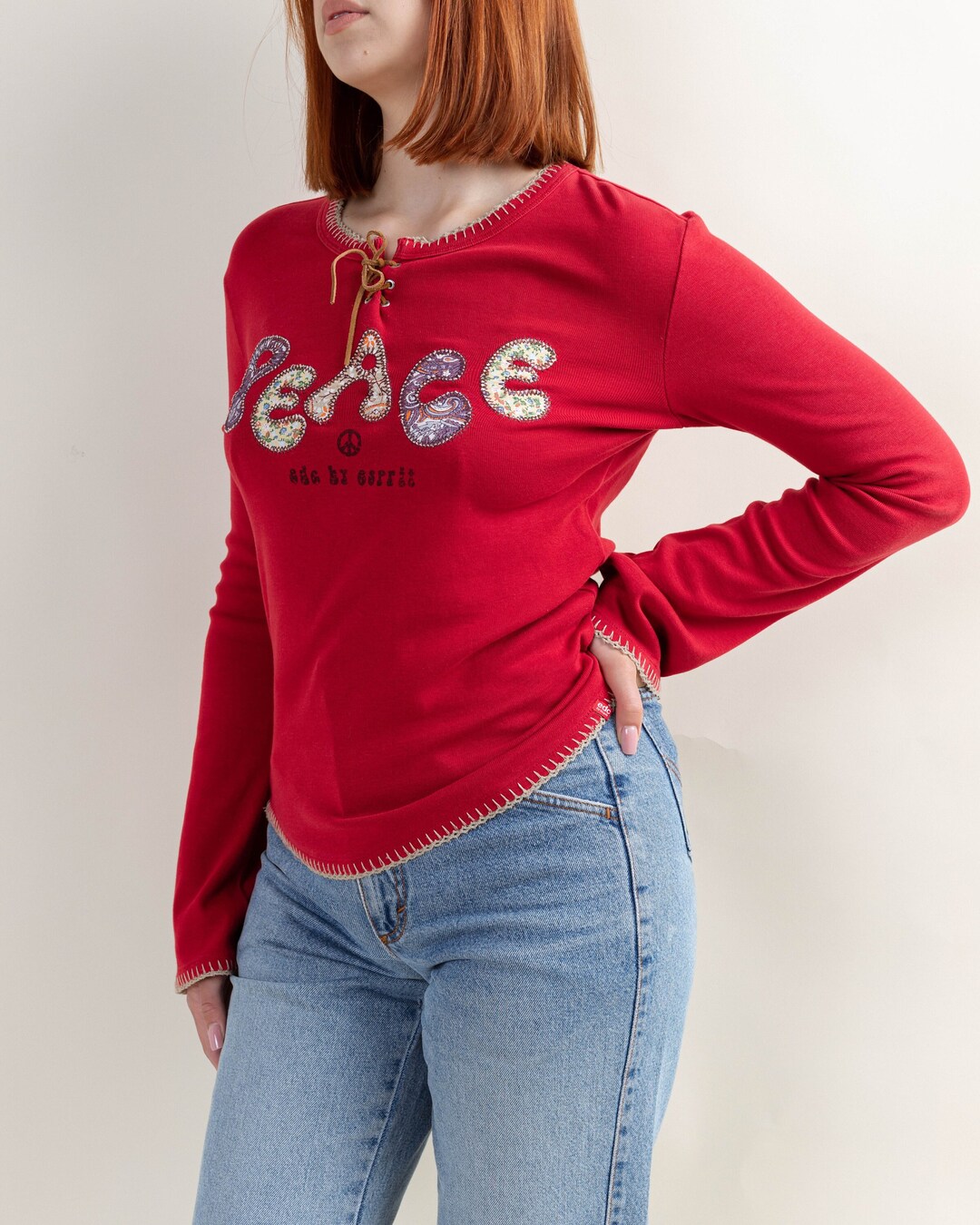 Vintage Peace Logo Flare Sleeve Red Cotton Blouse M/L - Etsy